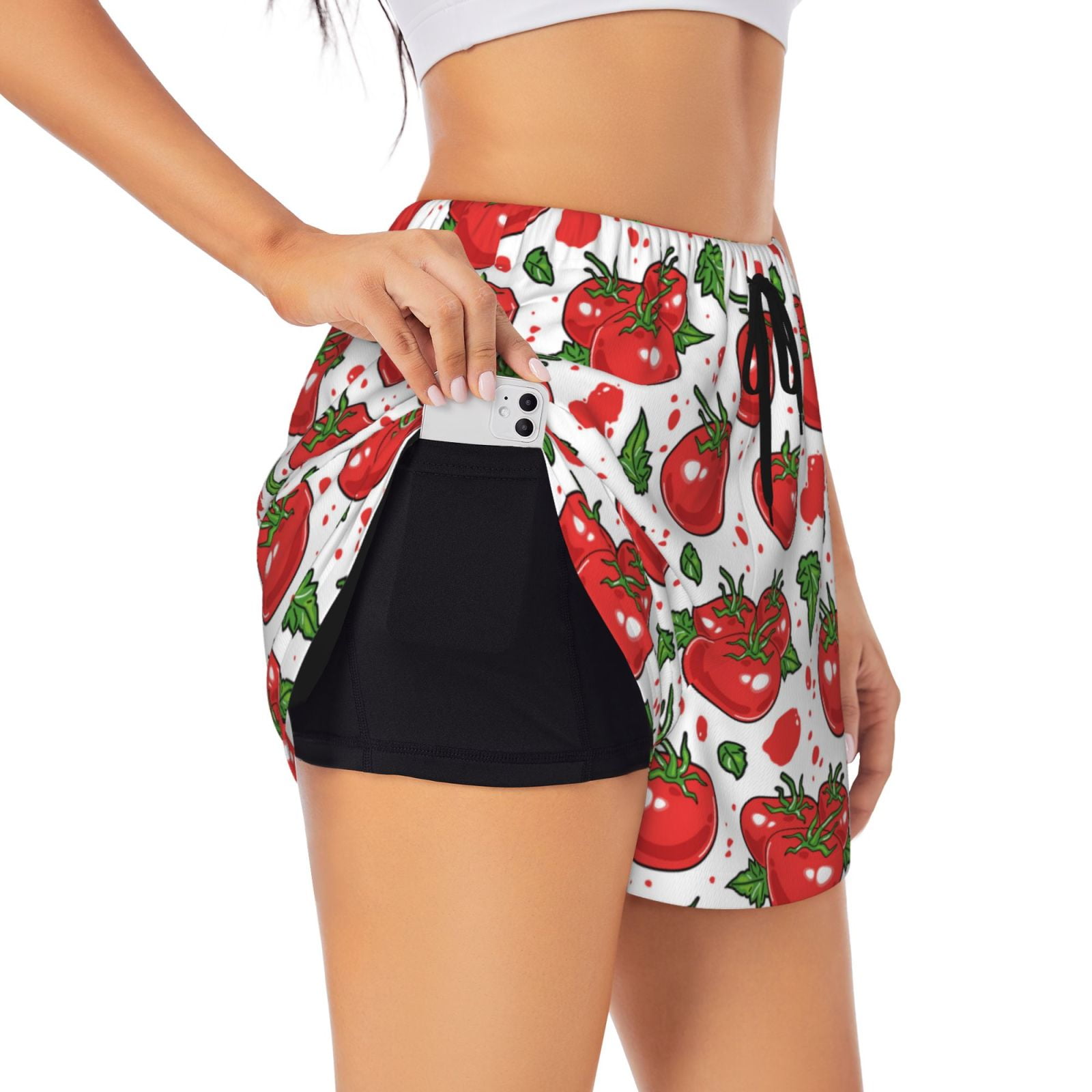 Easygdp Hand Drawn Tomatoes for Women's Athletic Shorts - High-Waist ...