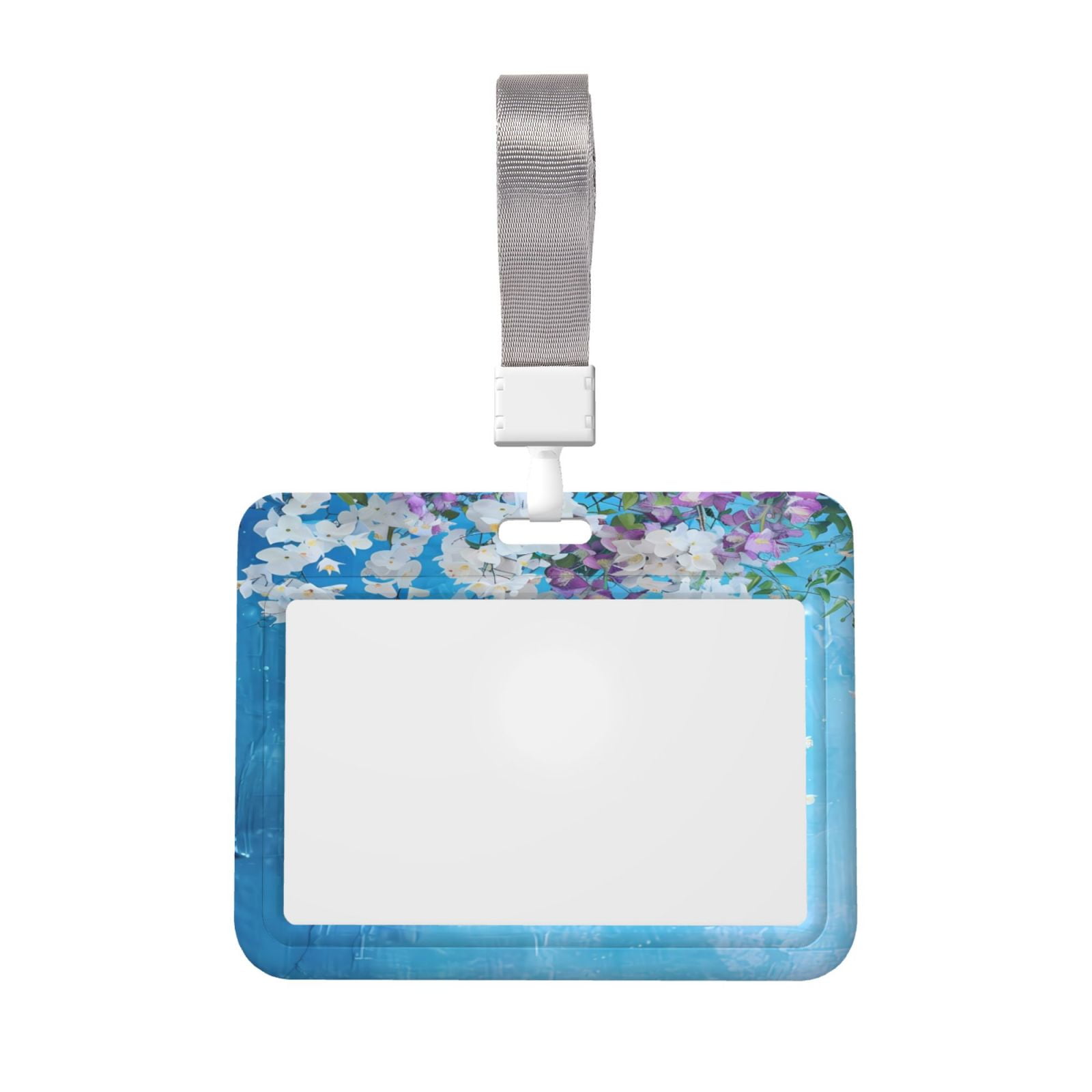Easygdp Hanging Orchids Floral Blue Card Badge Holder Work Badge Sleeve ...