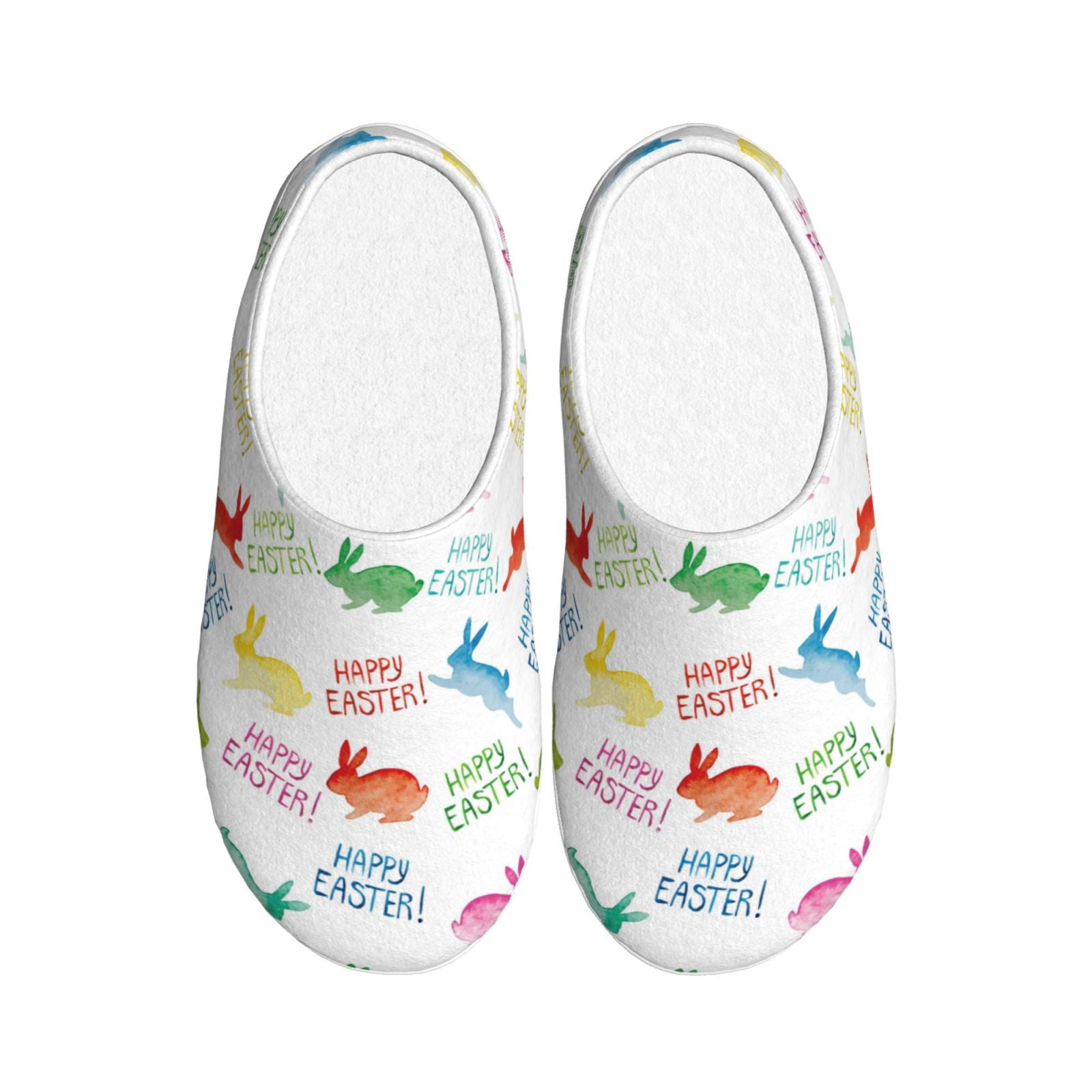 Easygdp Happy Easter Rabbit Slippers for Women Mens Winter Warm Home ...