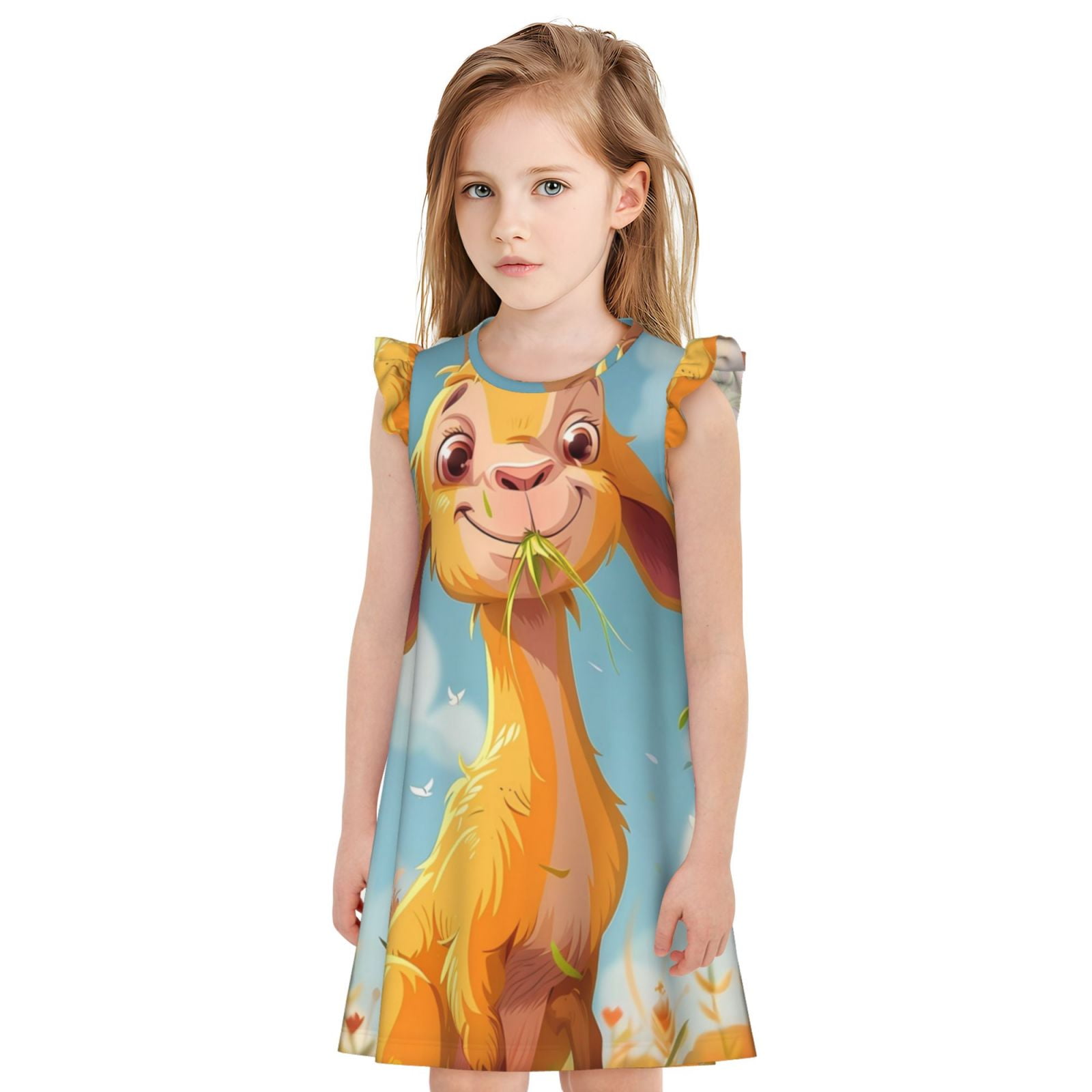 Easygdp Happy Goat In Meadow Girls Pajamas Dress, Princess Nightgown ...