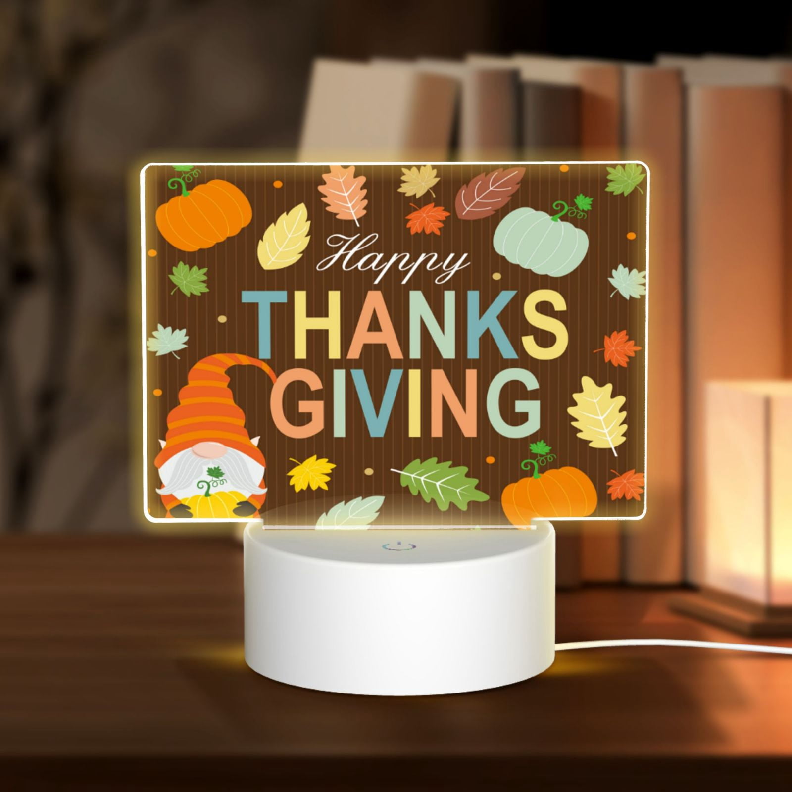 Easygdp Happy Thanksgiving With Gnome Rectangular Acrylic Night Light ...