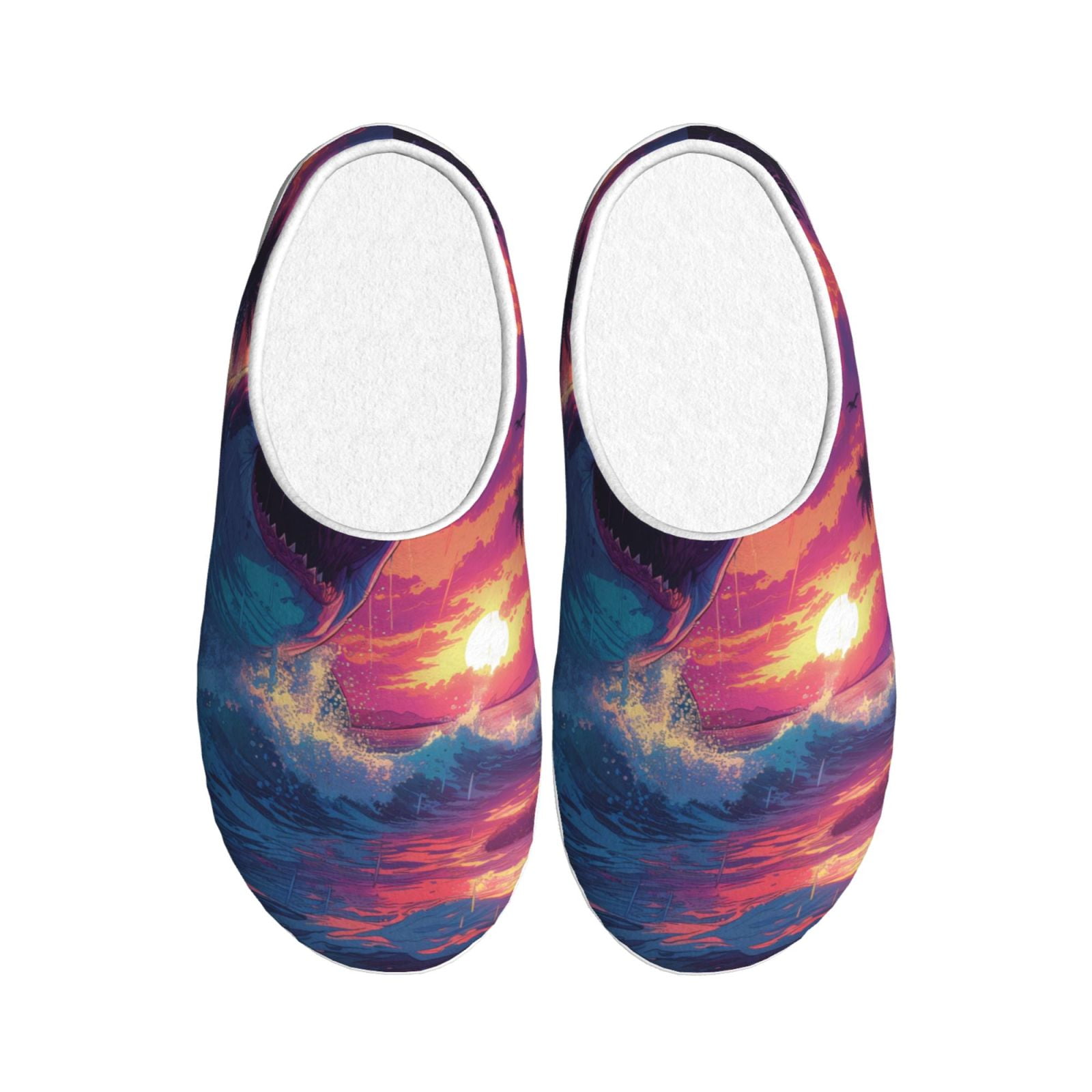 Easygdp Hawaiian Island Beach Shark Slippers for Women Mens Winter Warm ...