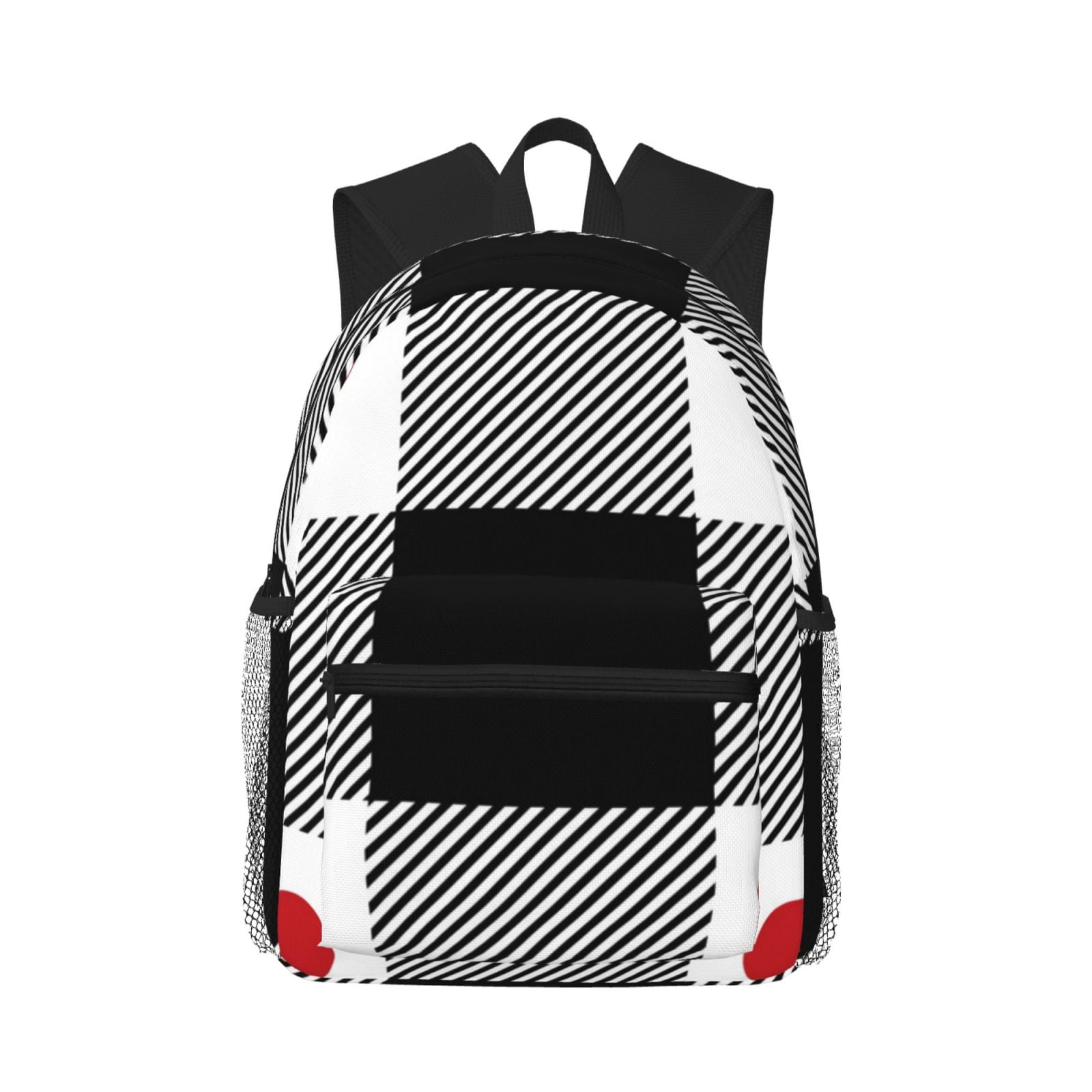 Easygdp Heart Black Buffalo Plaid Gingham Casual Laptop Backpack, Large ...