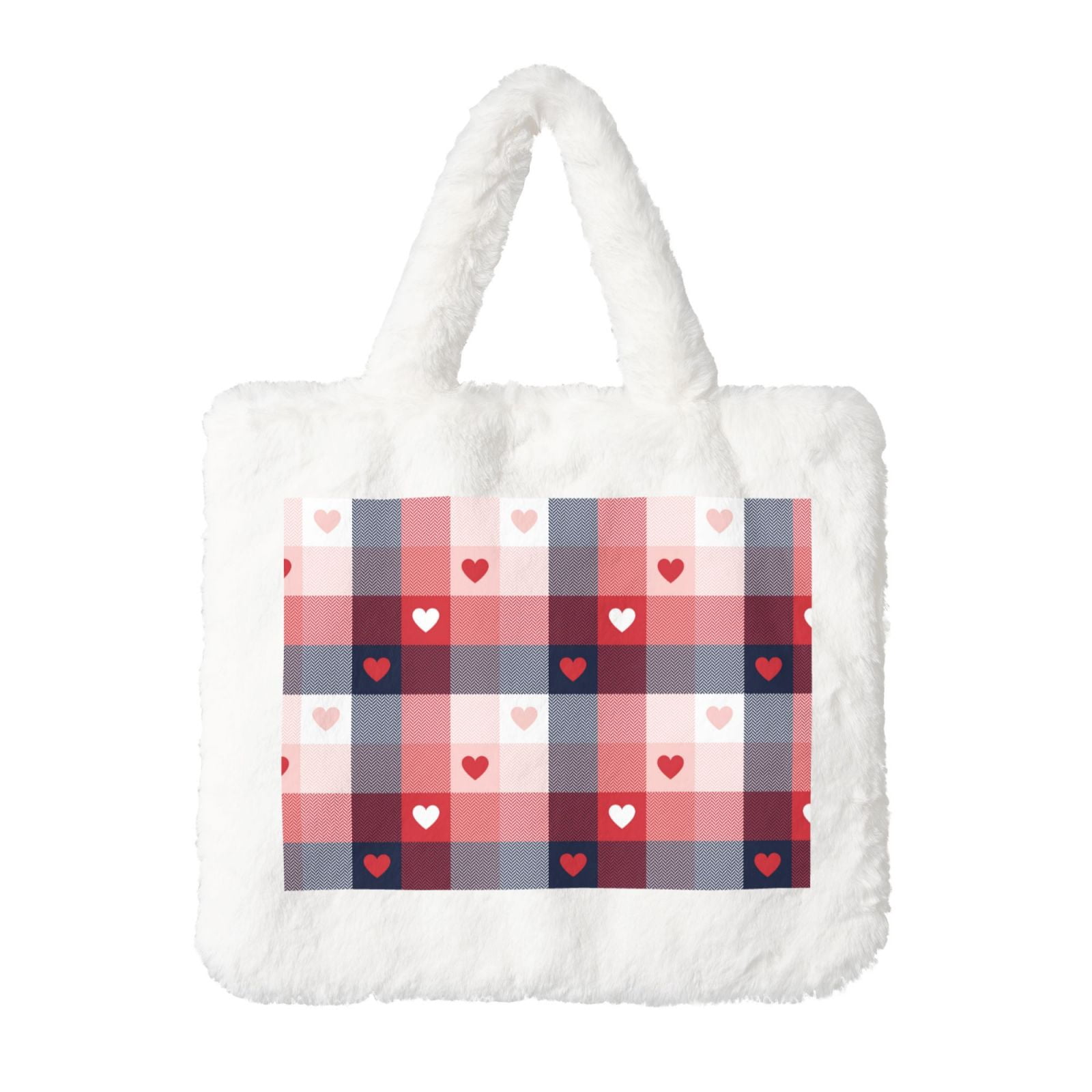 Easygdp Heart Plaid Plush Underarm Bag, Ladies Fluffy Shoulder Bag ...