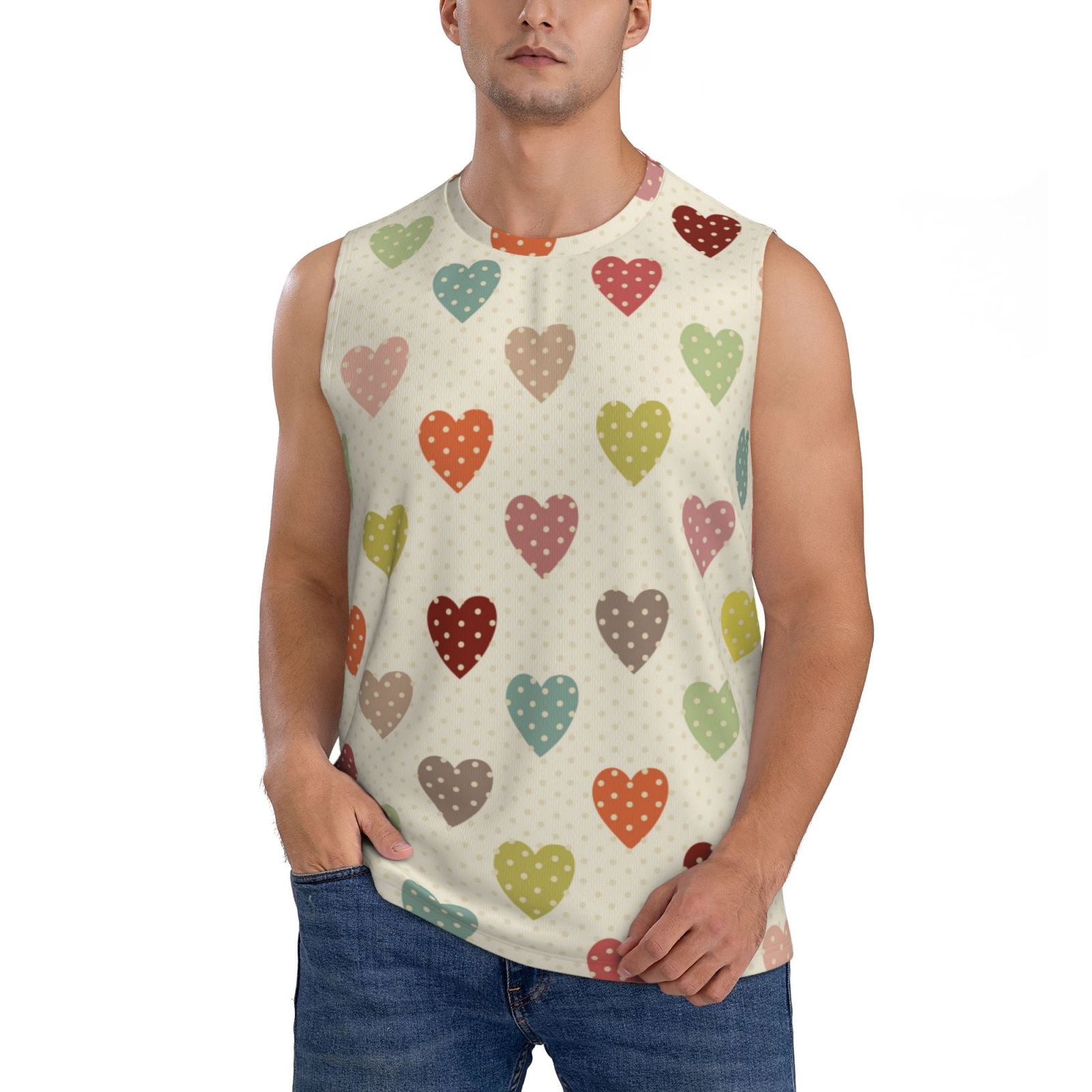 Easygdp Heart Polka Dot Men's Breathable Tank Tops Sleeveless Sporty T ...