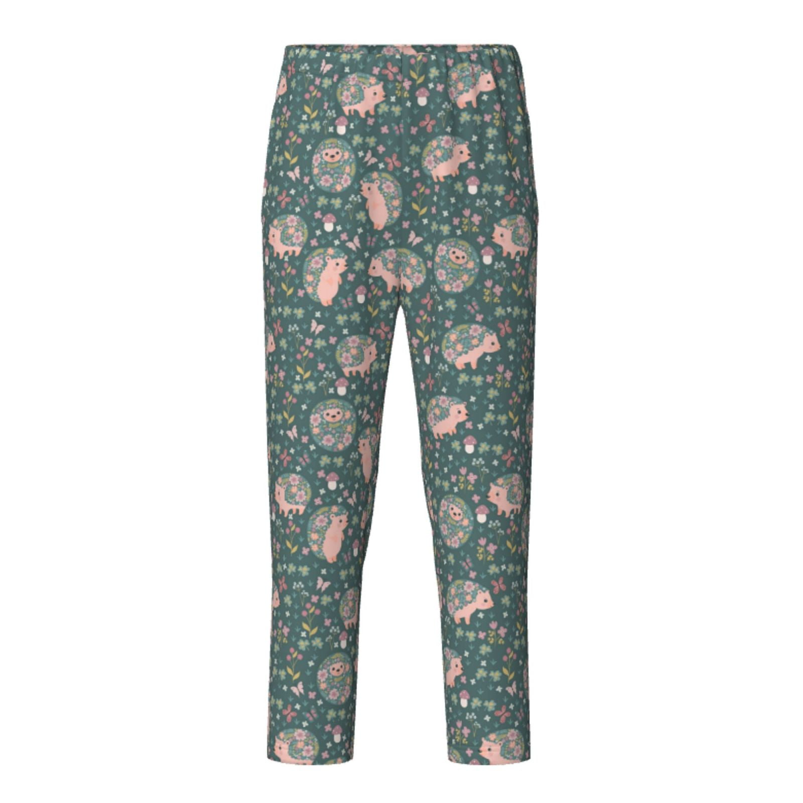 Easygdp Hedgehogs and Flowers Boys Girls Pajama Pants Long Sleep Pants ...