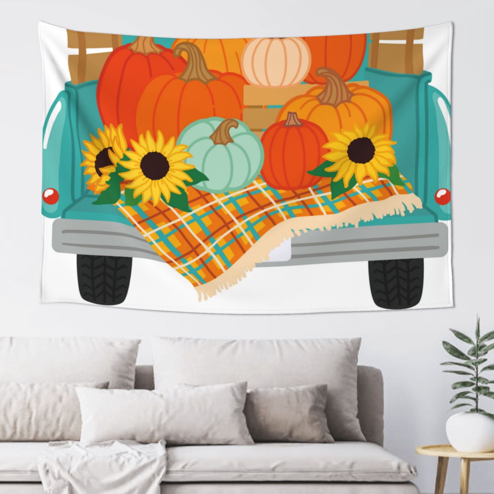 Easygdp Hello Fall Farm Truck Tapestry Wall Hanging, Wall Tapestries ...