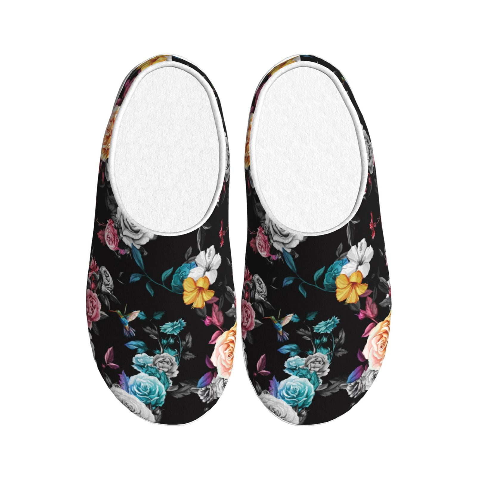 Easygdp Hibiscus Rose Slippers for Women Mens Winter Warm Home Slippers ...