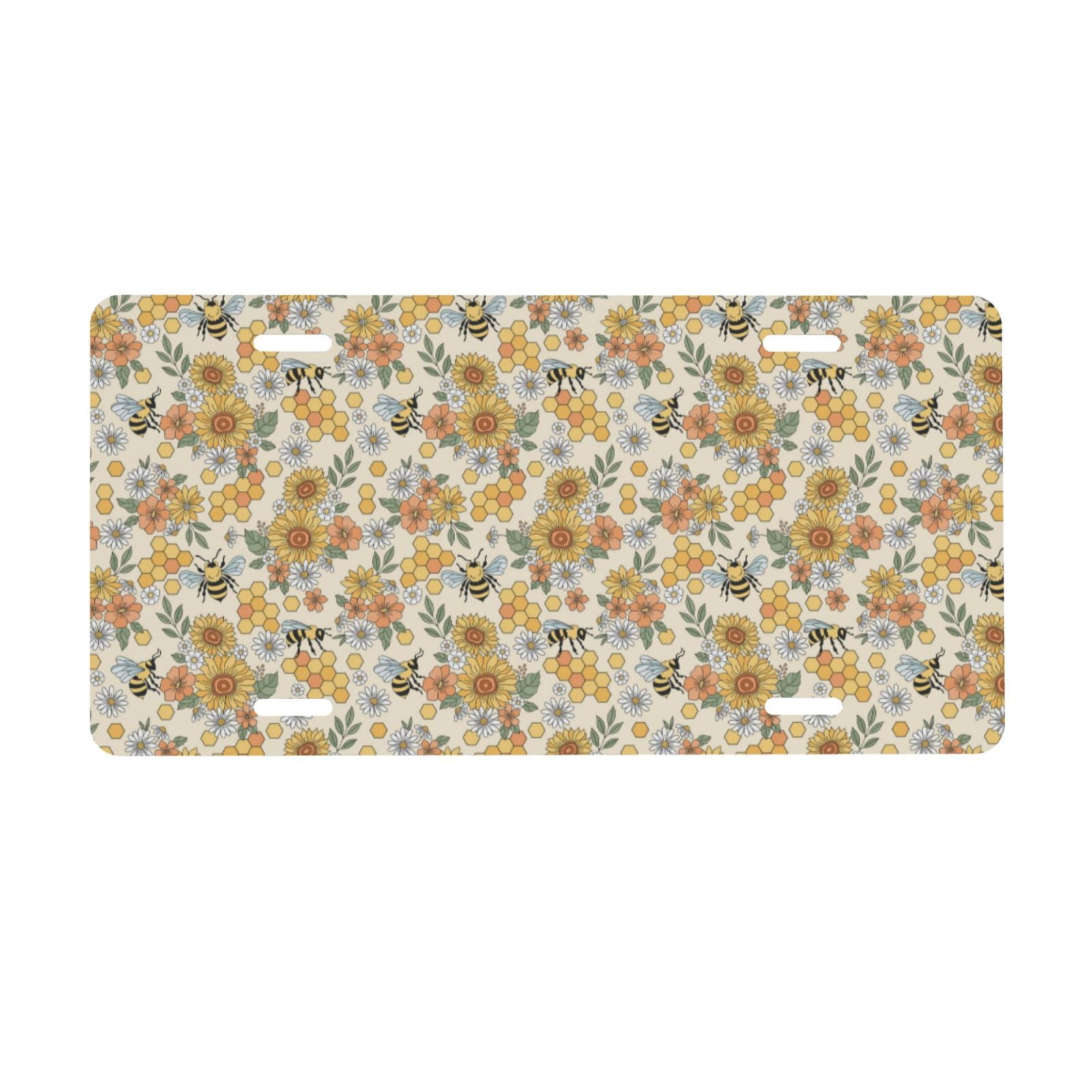 Easygdp Hippie Bee Honeycomb License Plate Car Front License Plate Car ...