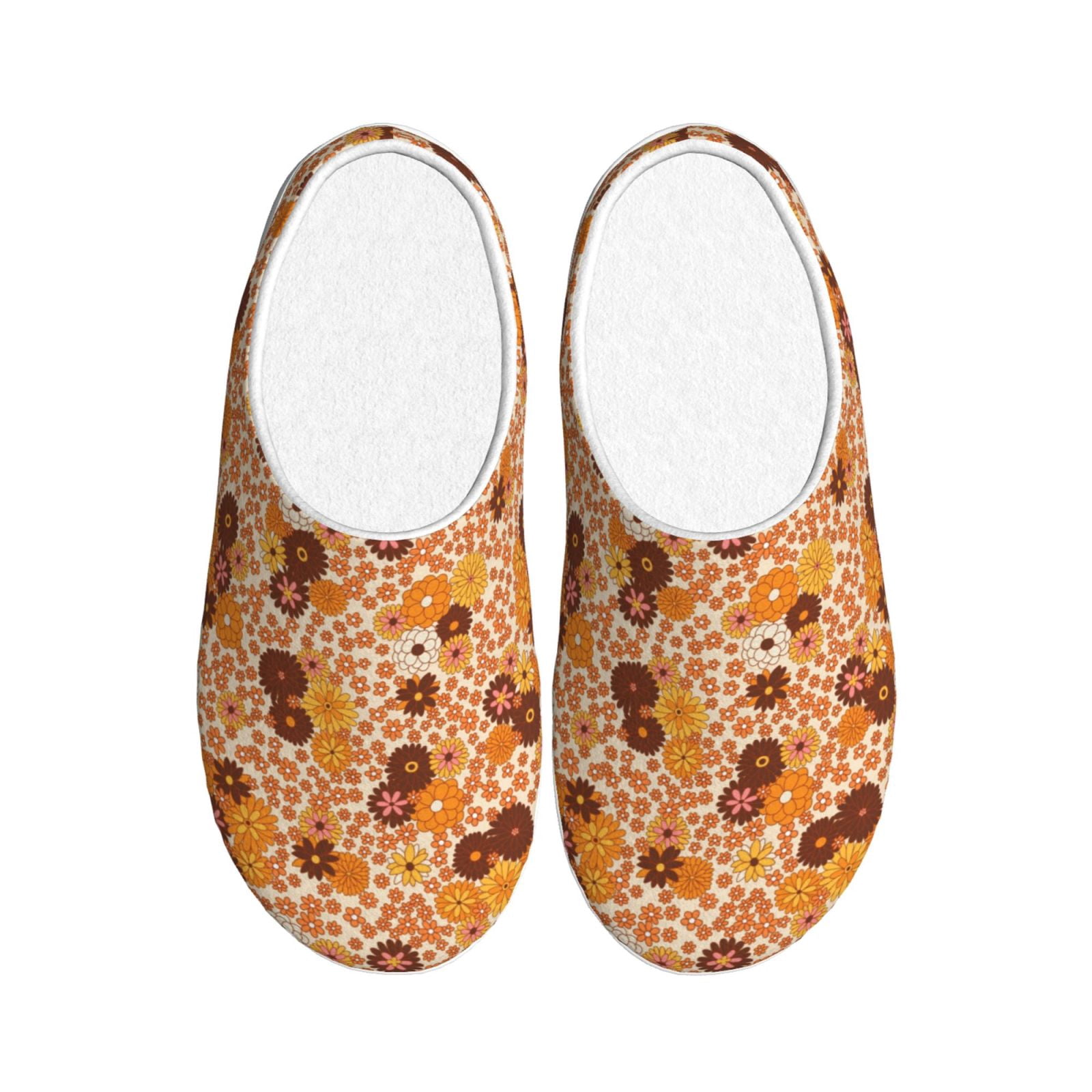 Easygdp Hippie Ditsy Floral Slippers for Women Mens Winter Warm Home ...
