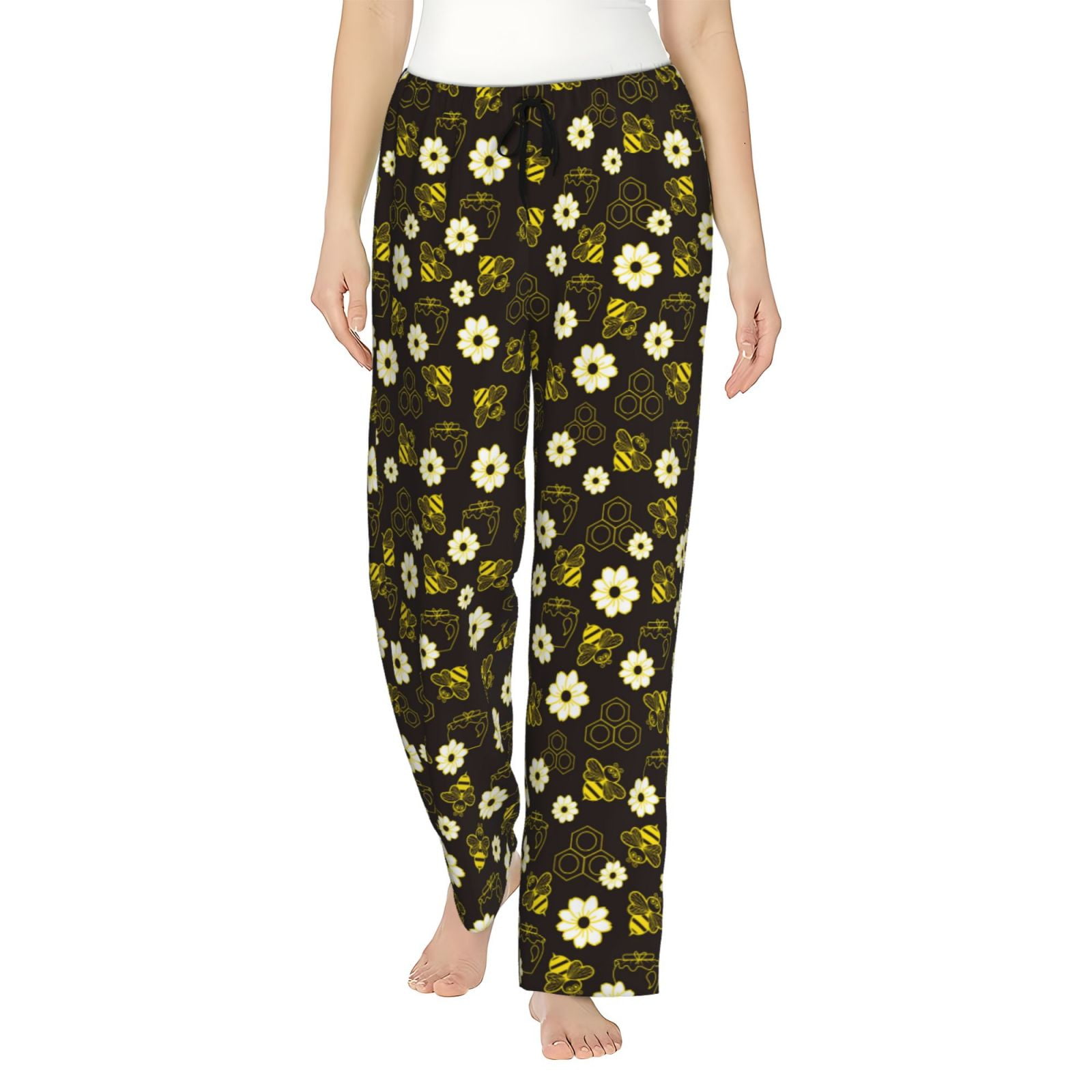 Easygdp Honey Bees With Flowers Women's Drawstring Pajama Pants ...