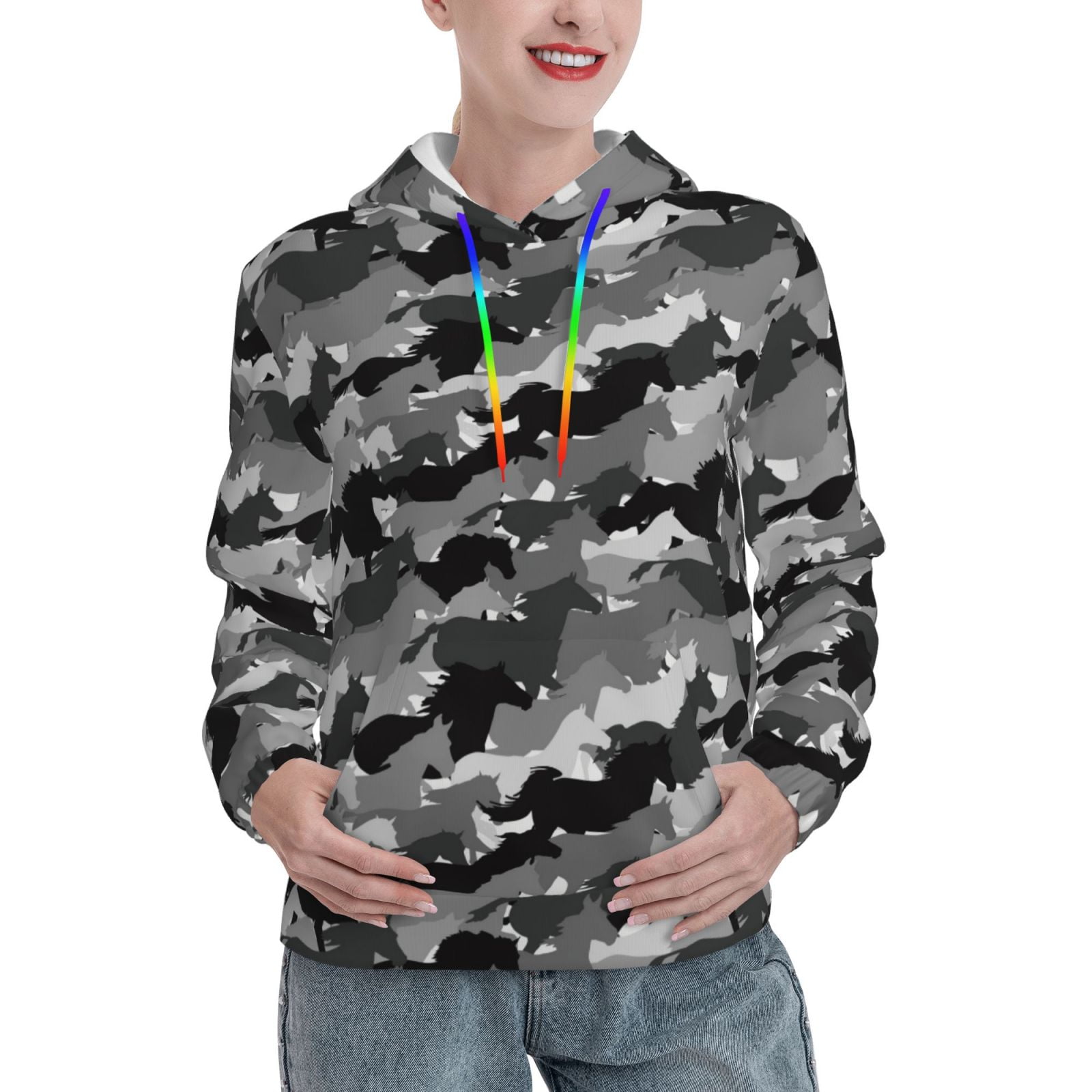 Easygdp Horse Silhouette Womens Casual Hoodies Sweatshirts Long Sleeve ...