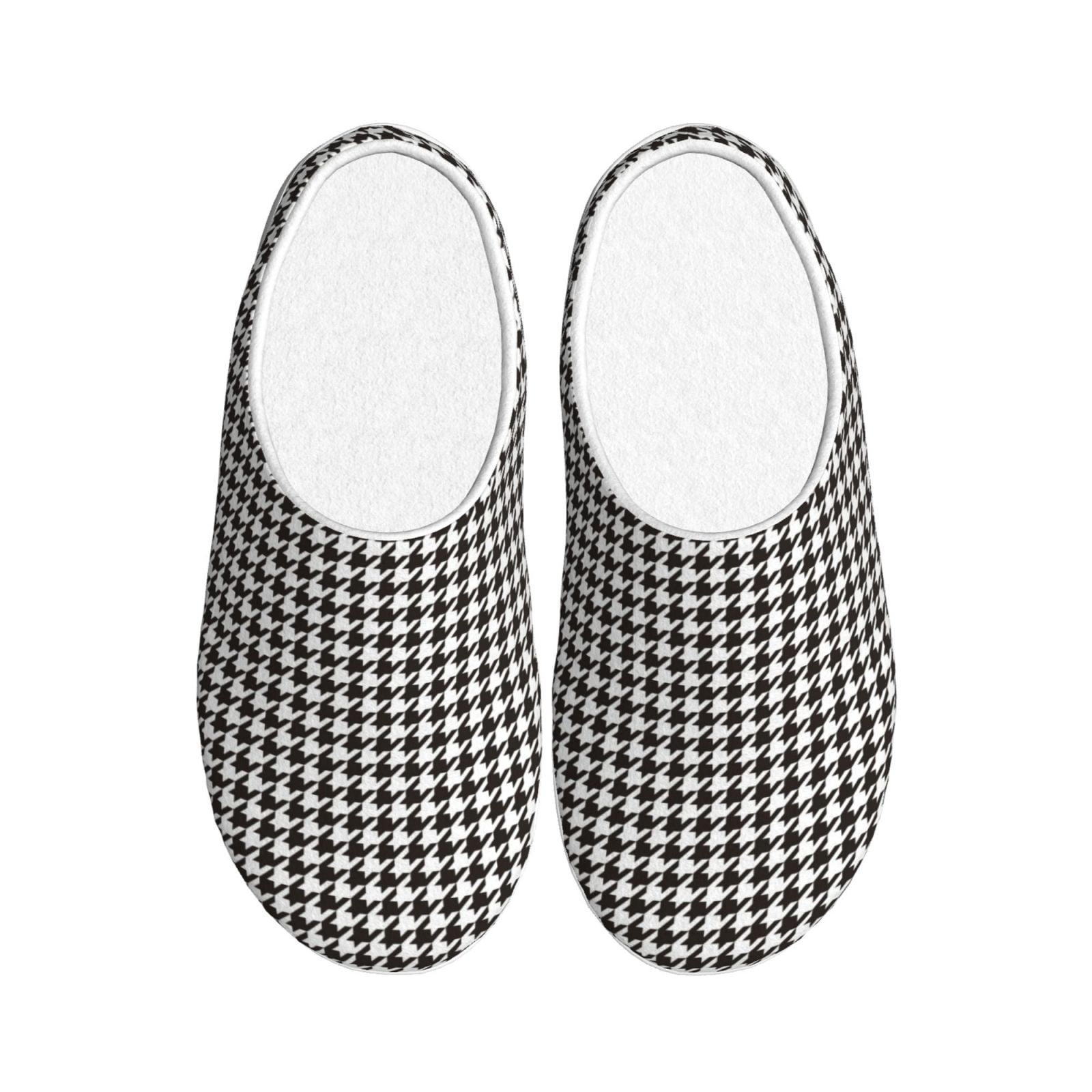 Easygdp Houndstooth Black And White Slippers for Women Mens Winter Warm ...