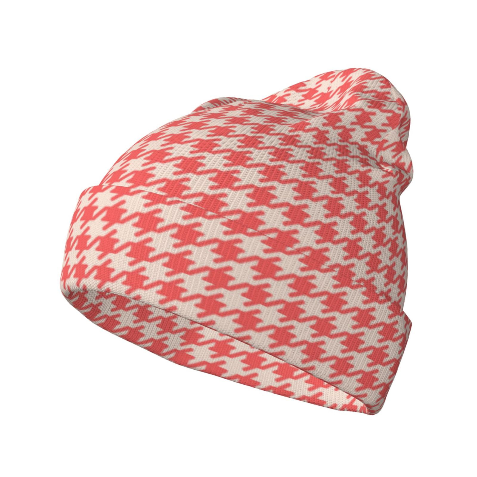 Easygdp Houndstooth With Red And White Winter Beanie for Men Women ...