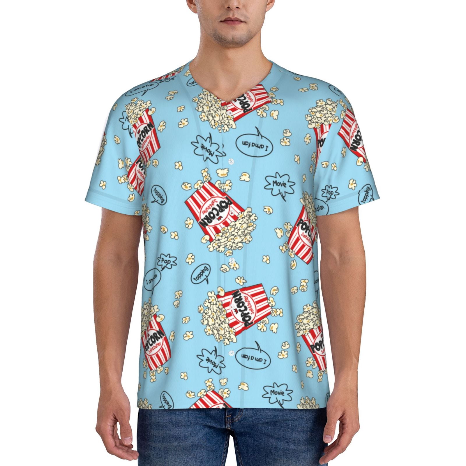 Easygdp I Am A Fan Popcorn Mens T-Shirts Baseball Vintage Fashionable ...