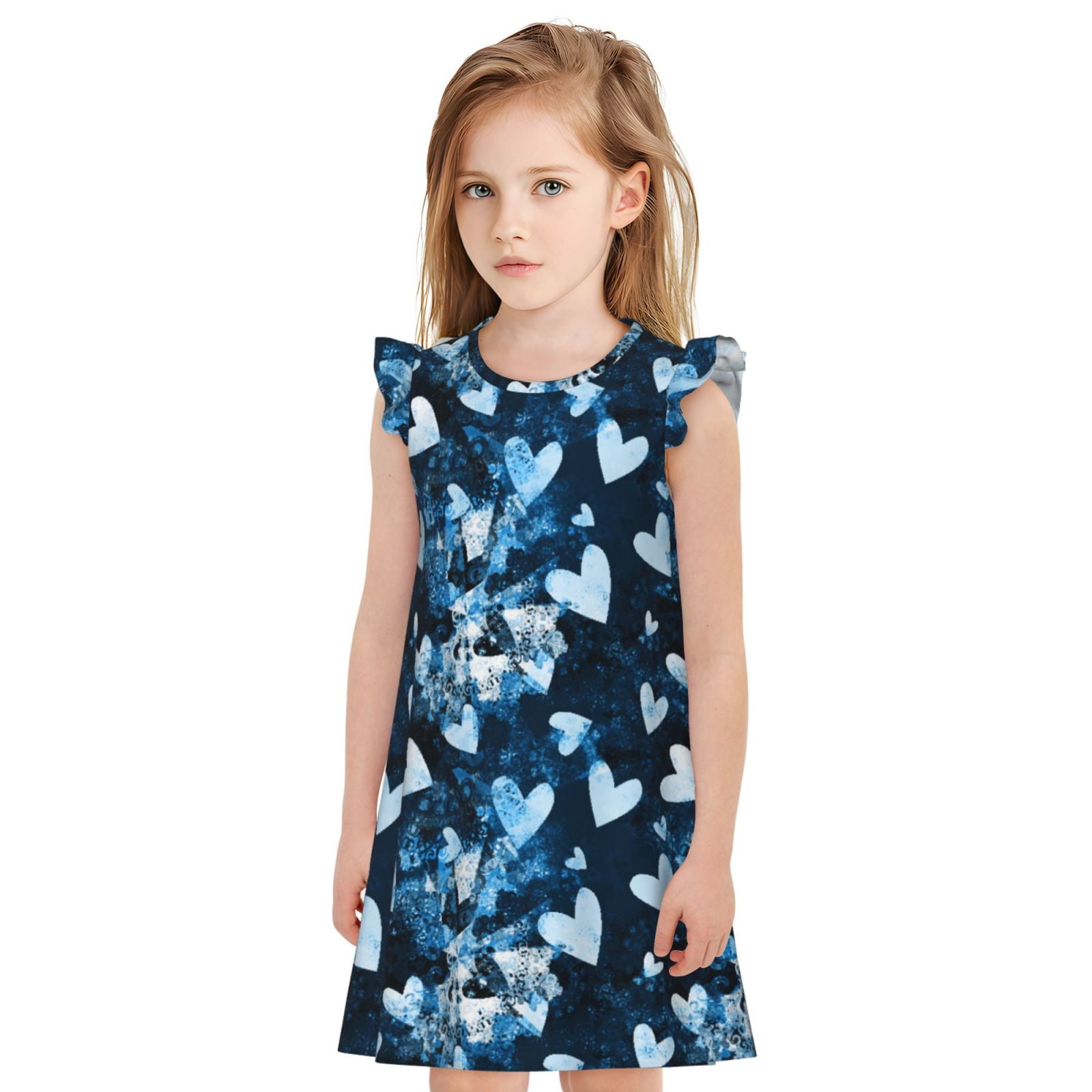 Easygdp Ice Blue Heart Girls Pajamas Dress, Princess Nightgown for ...