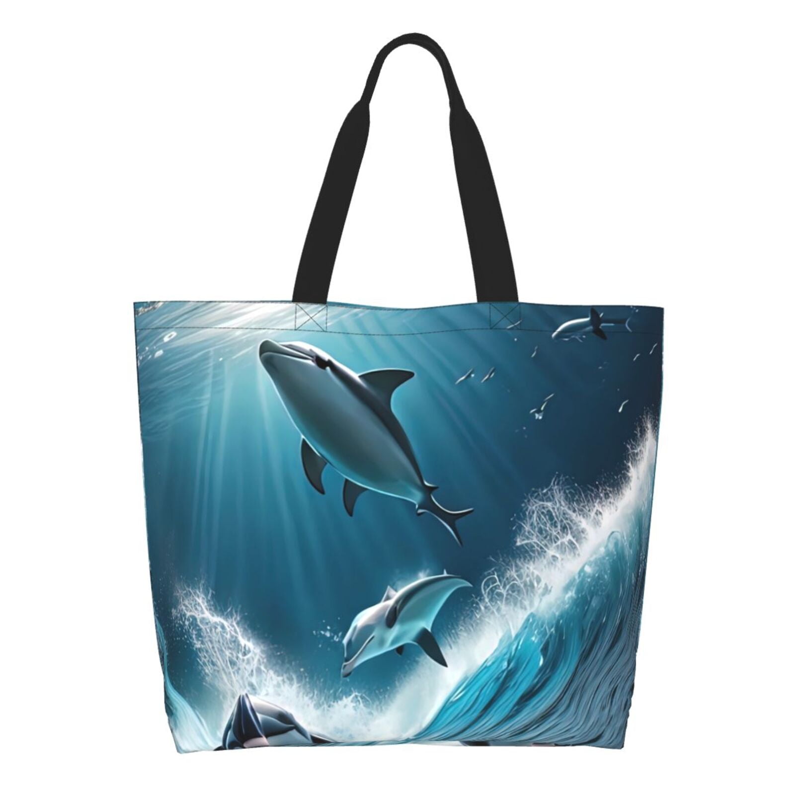 Easygdp Ice Blue Ocean Cute Dolphin A Tote Bags for Women,Women Travel ...