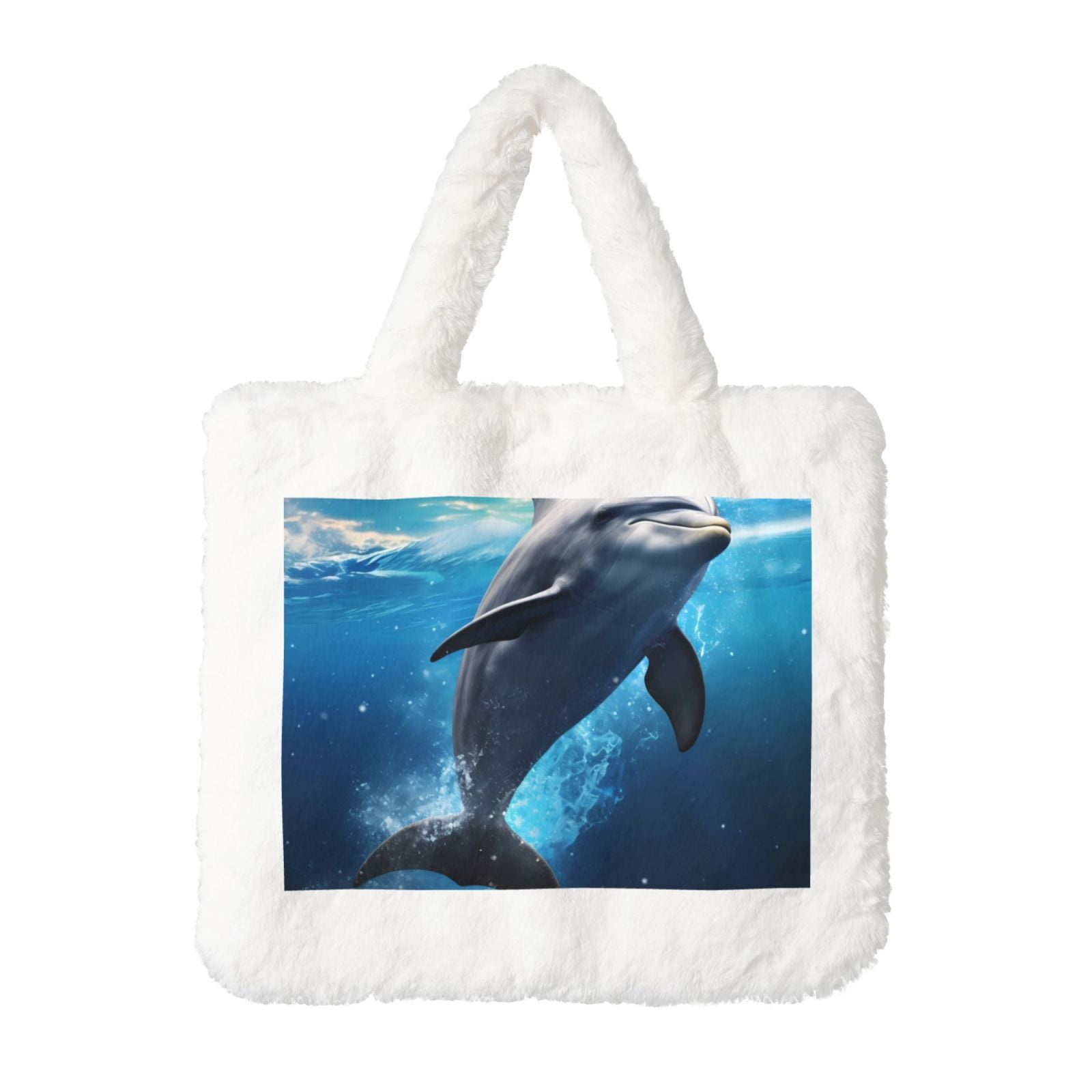 Easygdp Ice Blue Ocean Cute Dolphin Plush Underarm Bag, Ladies Fluffy ...