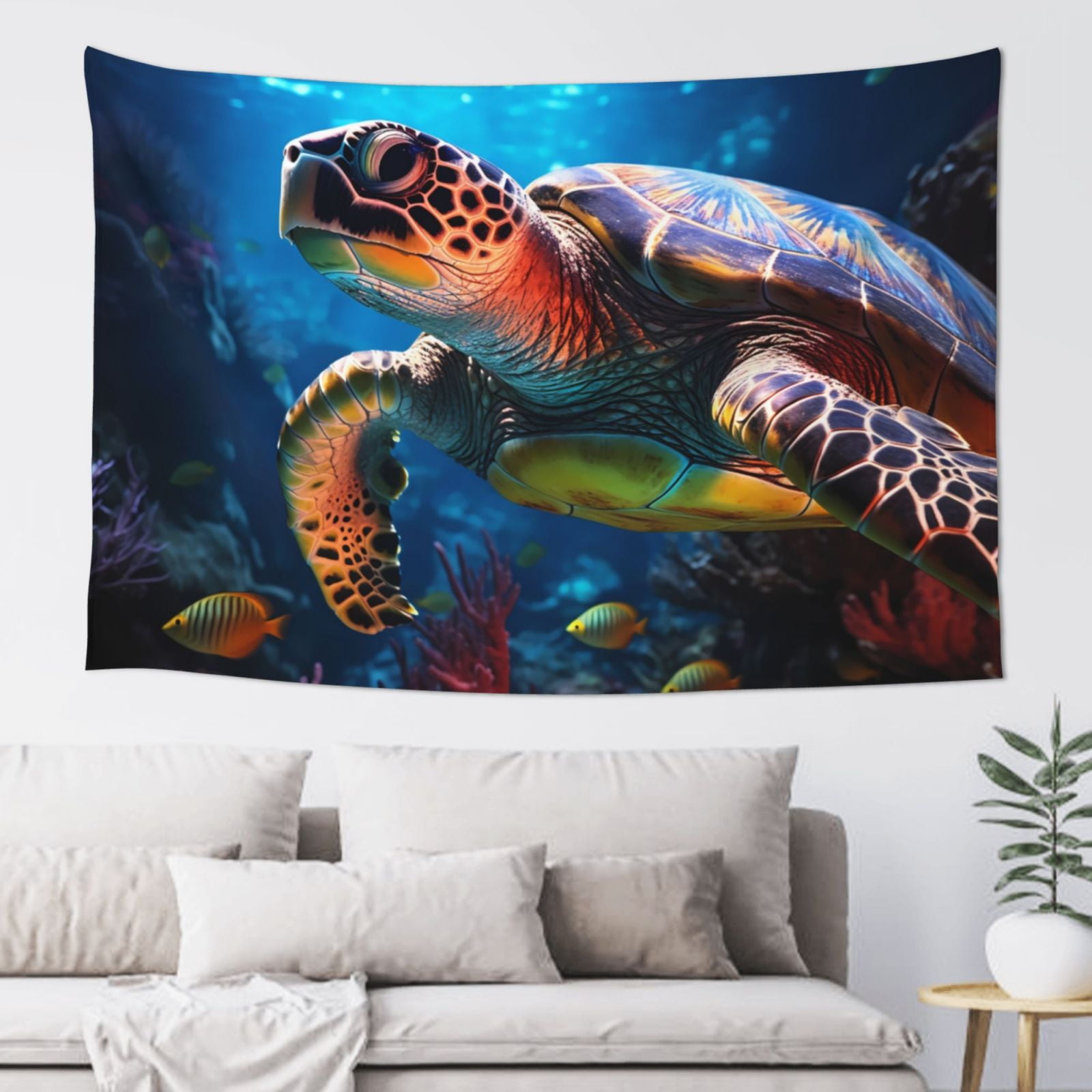 Easygdp Ice Blue Ocean Sea Turtle Tapestry Wall Hanging, Wall ...