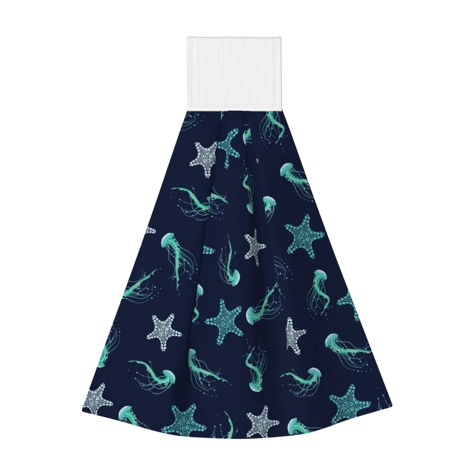 Easygdp Ice Blue Starfish and Jellyfish Kitchen Hand Towels Hanging Tie ...