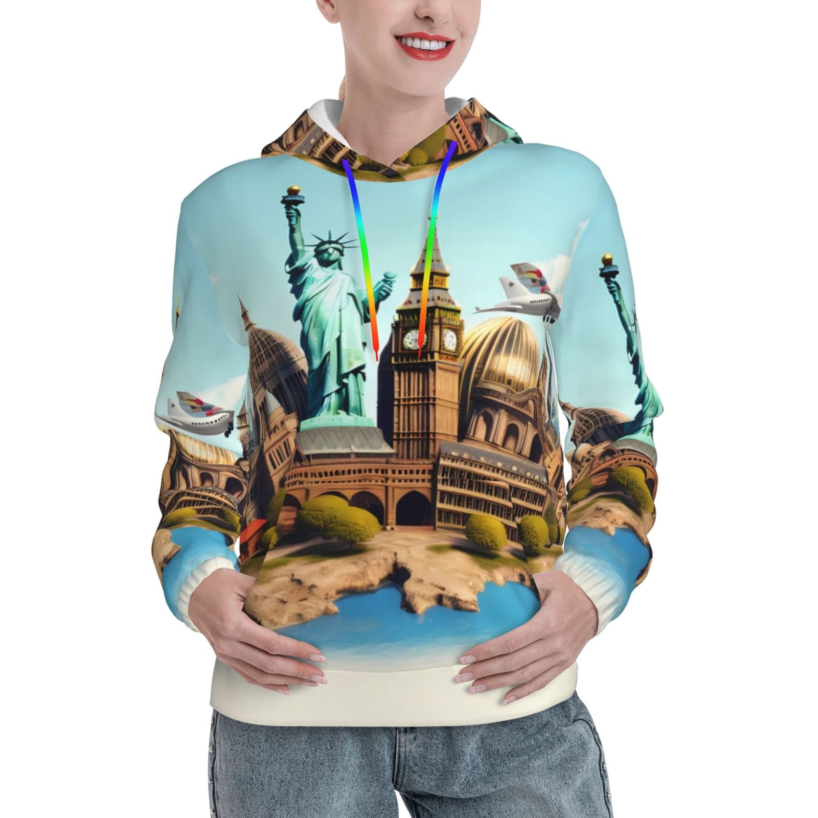 Easygdp Iconic Global Landmarks Womens Casual Hoodies Sweatshirts Long Sleeve Pullover Fall ...
