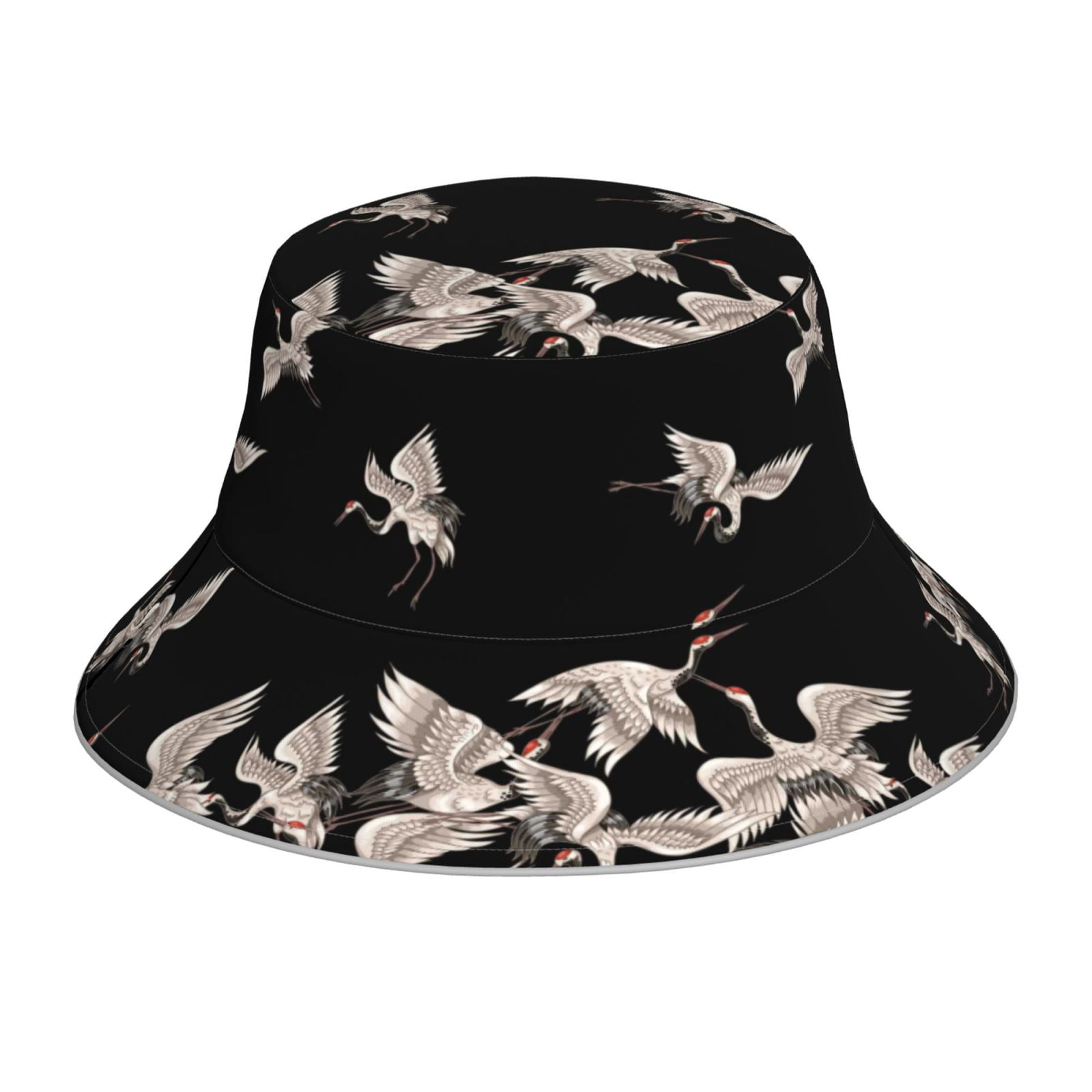 Easygdp Japanese White Crane Double-Sided Reflective Fisherman Hat for ...