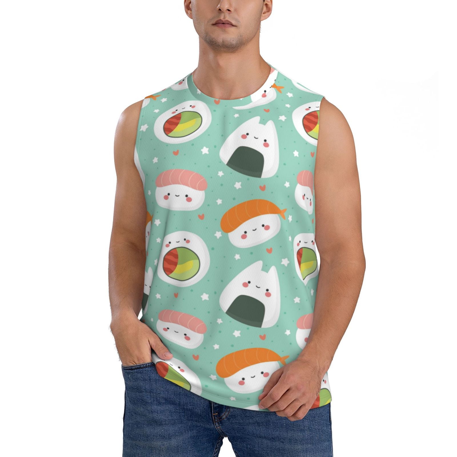 Easygdp Kawaii Sushi Men's Breathable Tank Tops Sleeveless Sporty T ...
