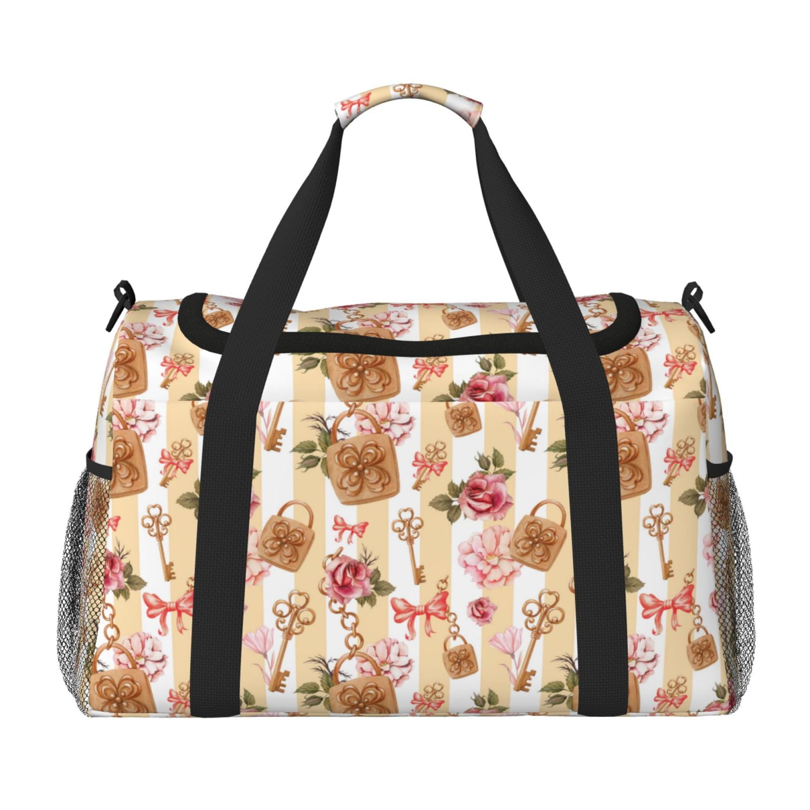 Easygdp Key Lock And Flowers Gym Bag Travel Duffel Bag,Weekender Bags ...