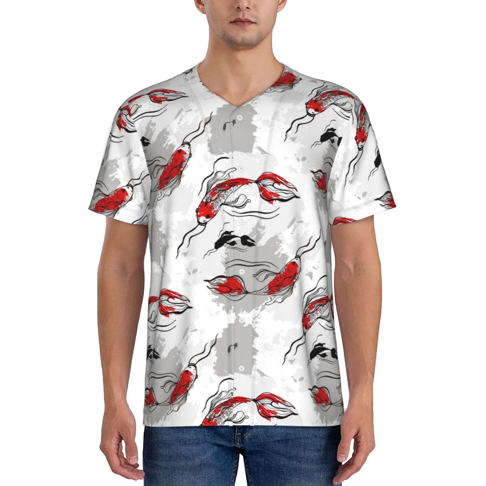 Easygdp Koi Fish Mens T-Shirts Baseball Vintage Fashionable Lightweight ...