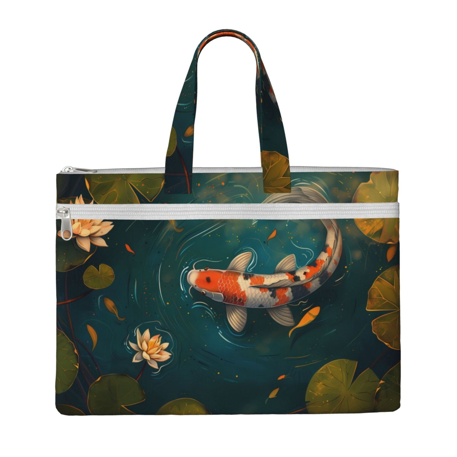 Easygdp Koi Pond Lilies Canvas Document Bag File Bag Handle Business ...
