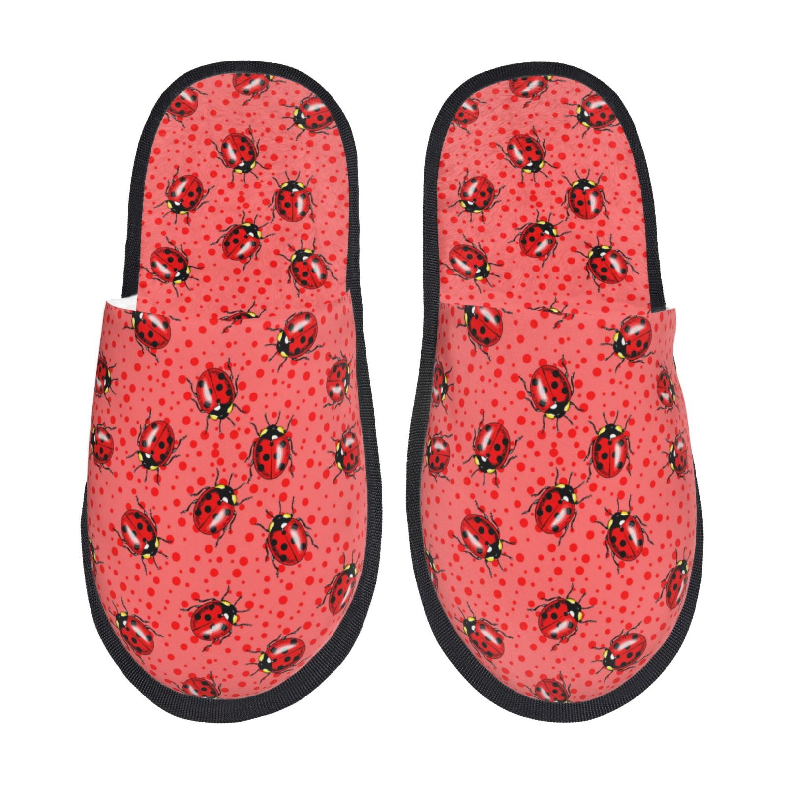 Easygdp Ladybugs On Red Polka Dot Slippers Fuzzy House Slippers, Cozy ...