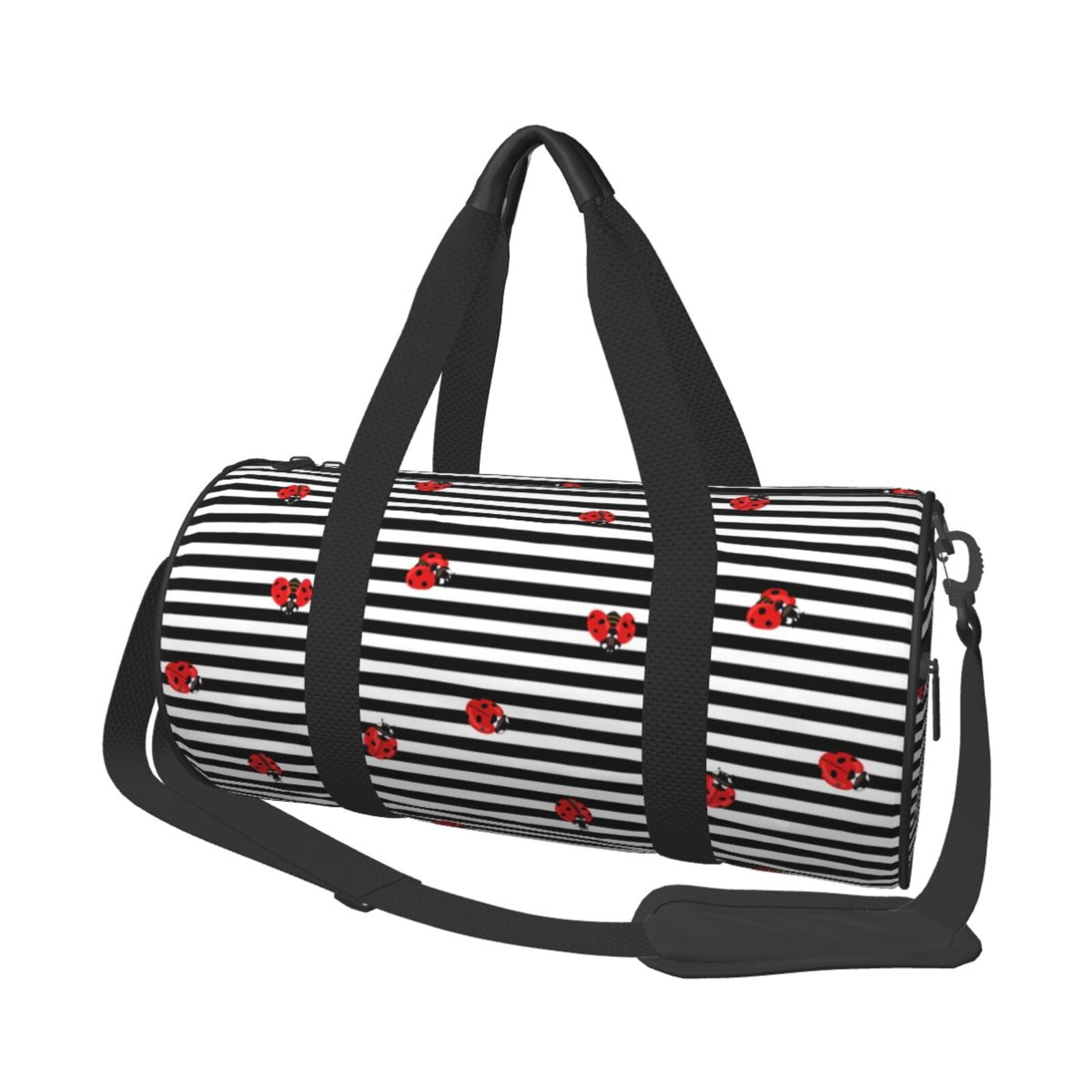 Easygdp Ladybugs on Black and White Striped Travel Bag, Camping ...