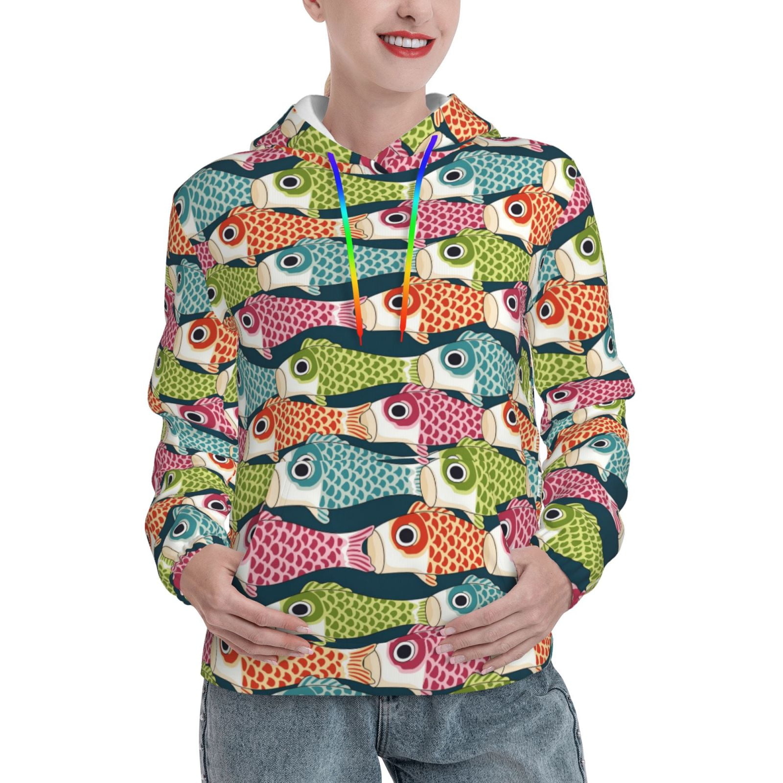 Easygdp Lantern Koi Fish Womens Casual Hoodies Sweatshirts Long Sleeve Pullover Fall Pullover ...