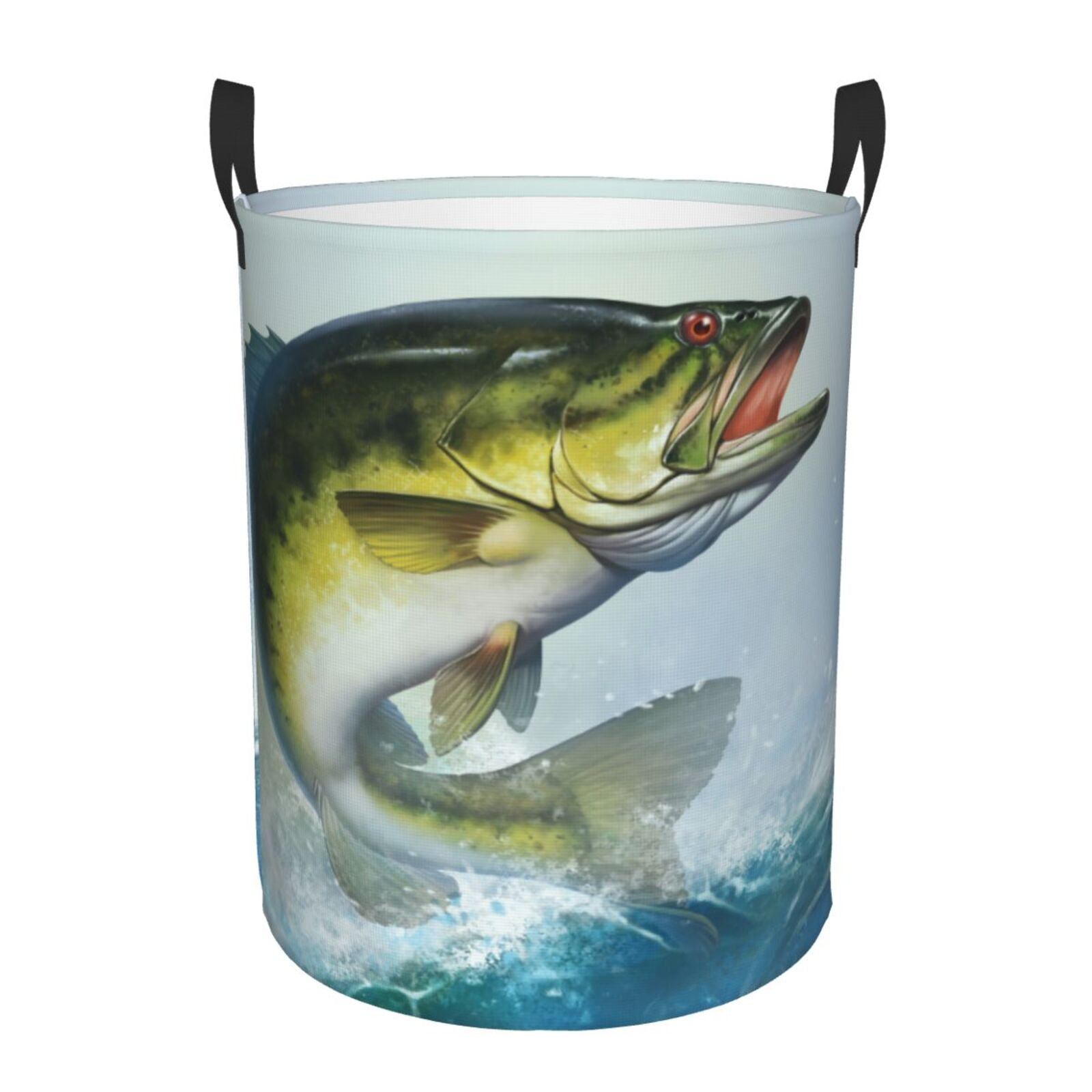 Easygdp Largemouth Bass jumps out of water Large Dirty Clothes Hamper, Lightweight Storage ...