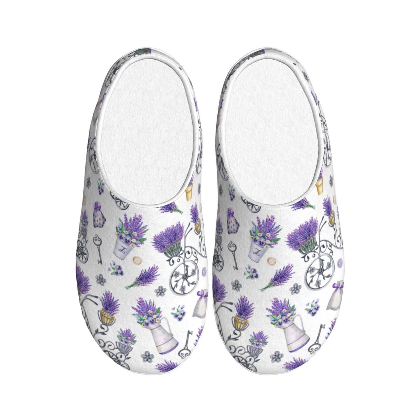 Easygdp Lavender Bicycle Slippers for Women Mens Winter Warm Home ...