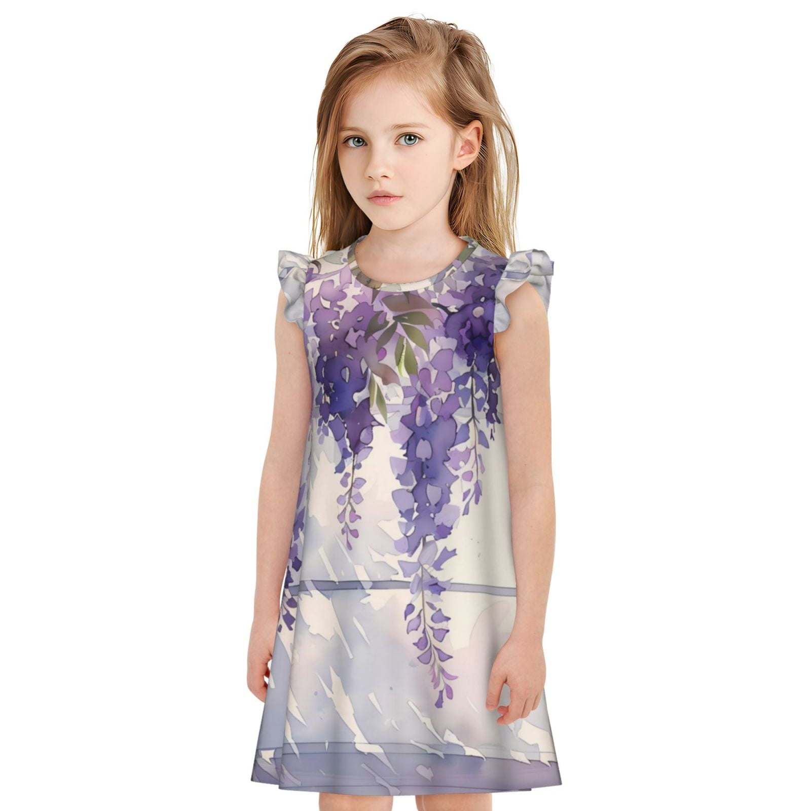 Easygdp Lavender Blooms Window Girls Pajamas Dress, Princess Nightgown ...