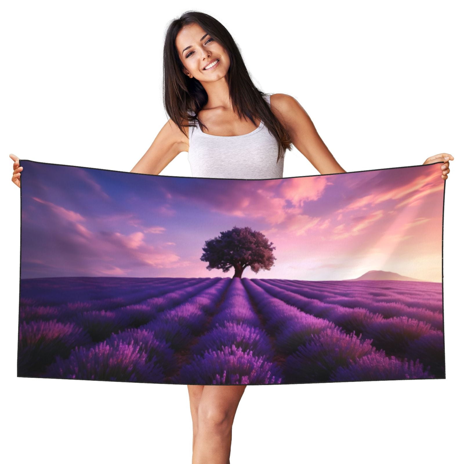 Easygdp Lavender Field Sunset Beach Towel 27.5X55 Inches Quick Dry Pool ...