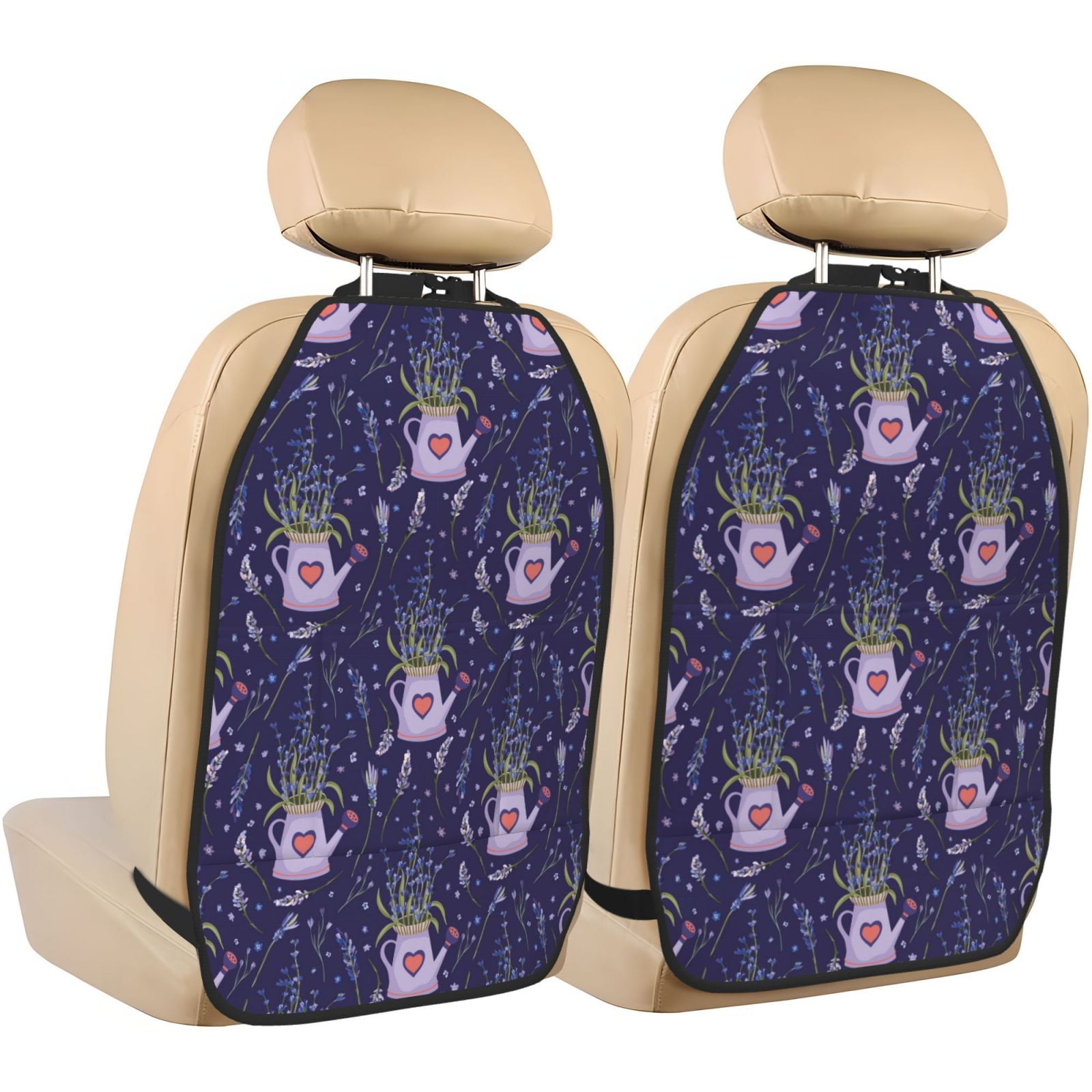 Easygdp Lavender Flowers Car Kick Mat Seat Cover 2 Pcs Anti-Kick ...