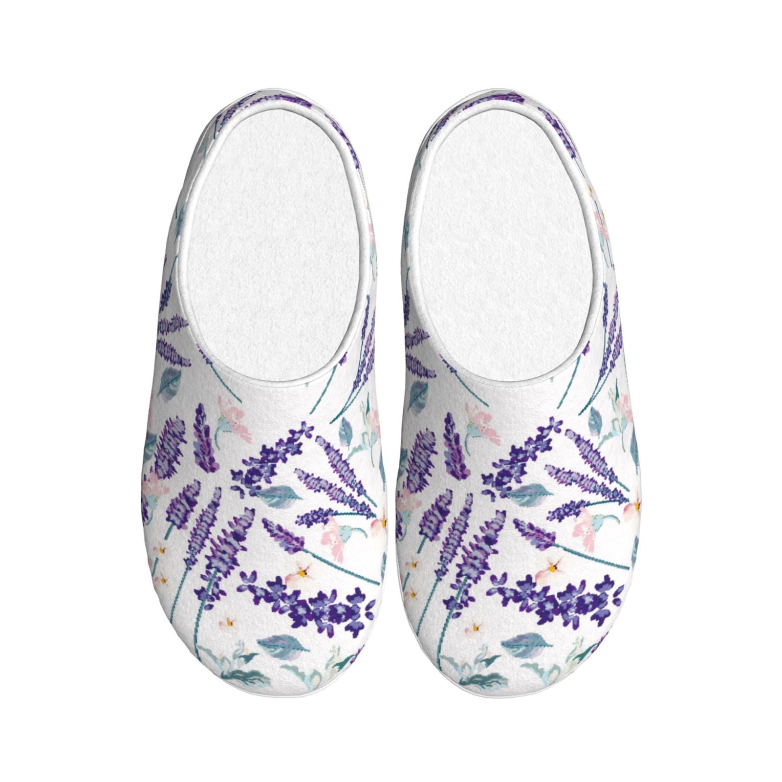 Easygdp Lavender Flowers Slippers for Women Mens Winter Warm Home ...