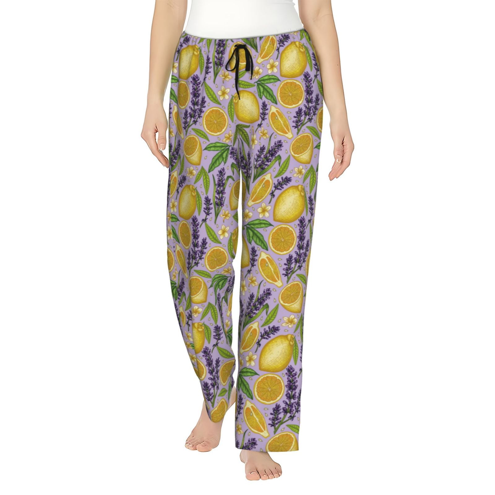 Easygdp Lavender Flowers Women's Drawstring Pajama Pants | Lounge ...