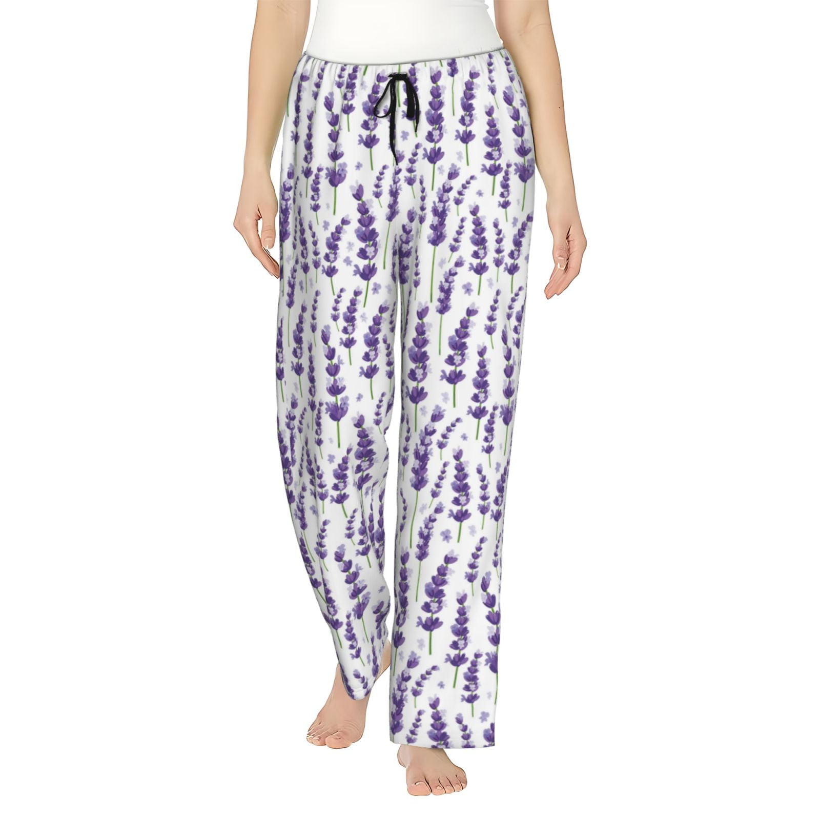 Easygdp Lavender Flowers Women's Drawstring Pajama Pants | Lounge ...
