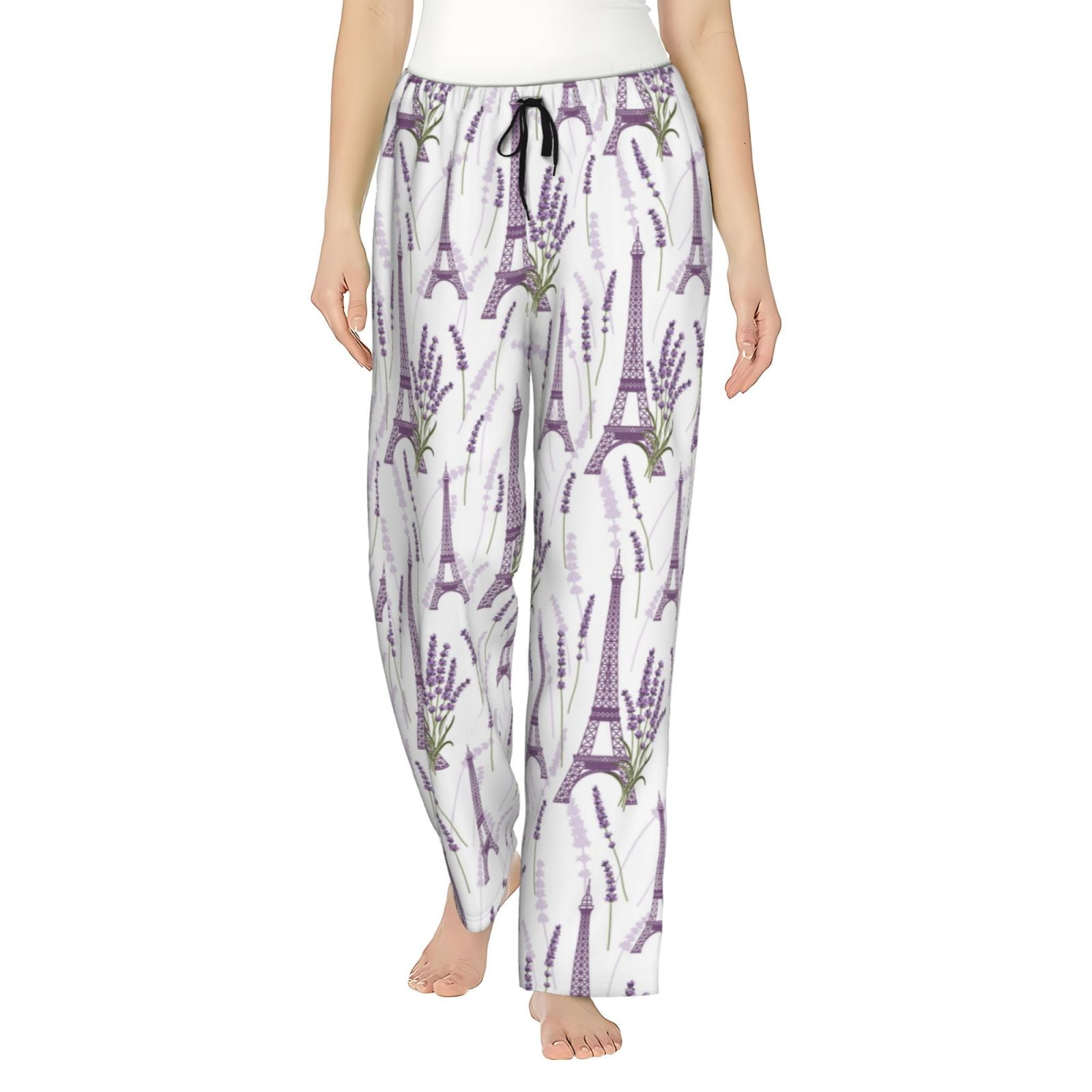 Easygdp Lavender Flowers Women's Drawstring Pajama Pants | Lounge ...