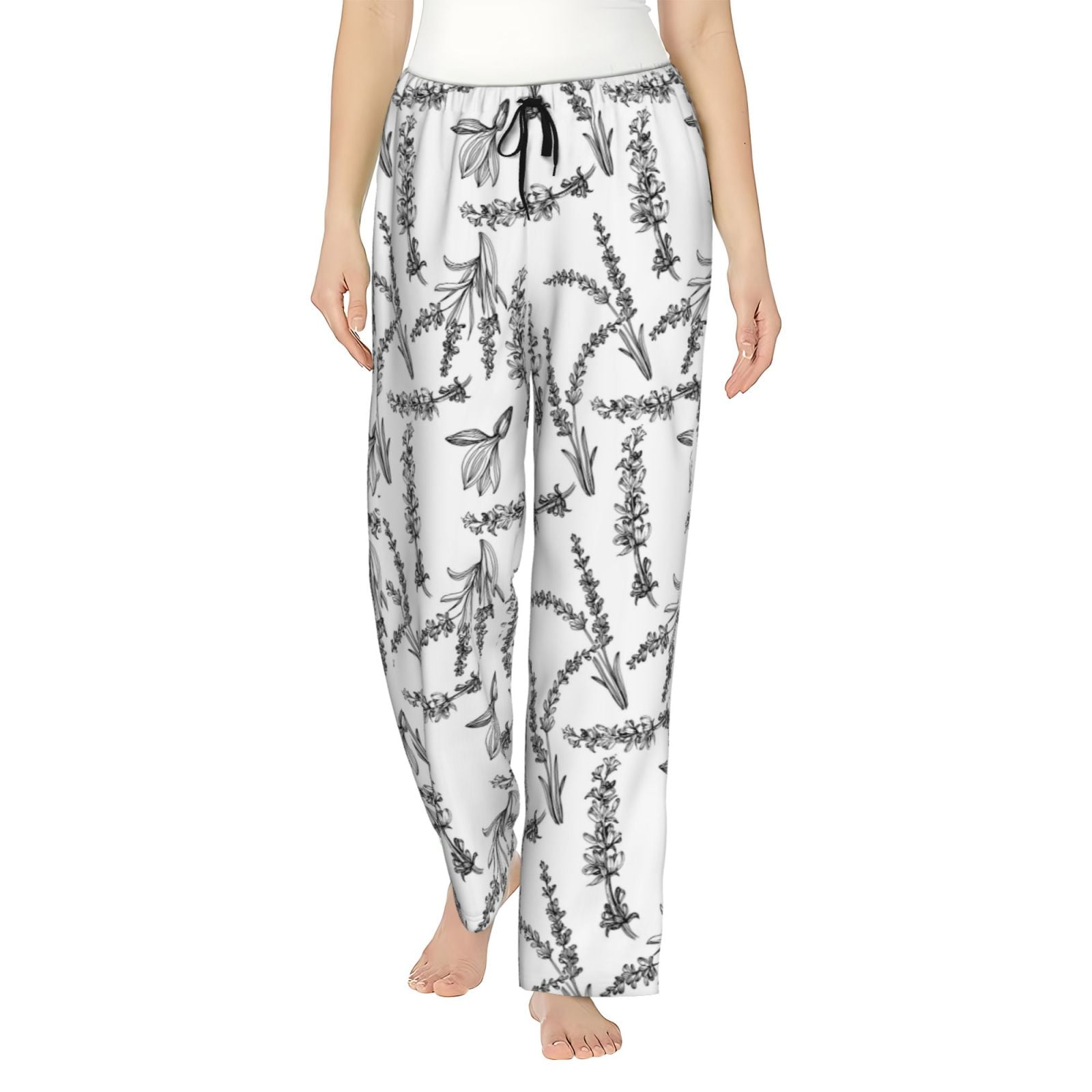 Easygdp Lavender Flowers Women's Drawstring Pajama Pants | Lounge ...