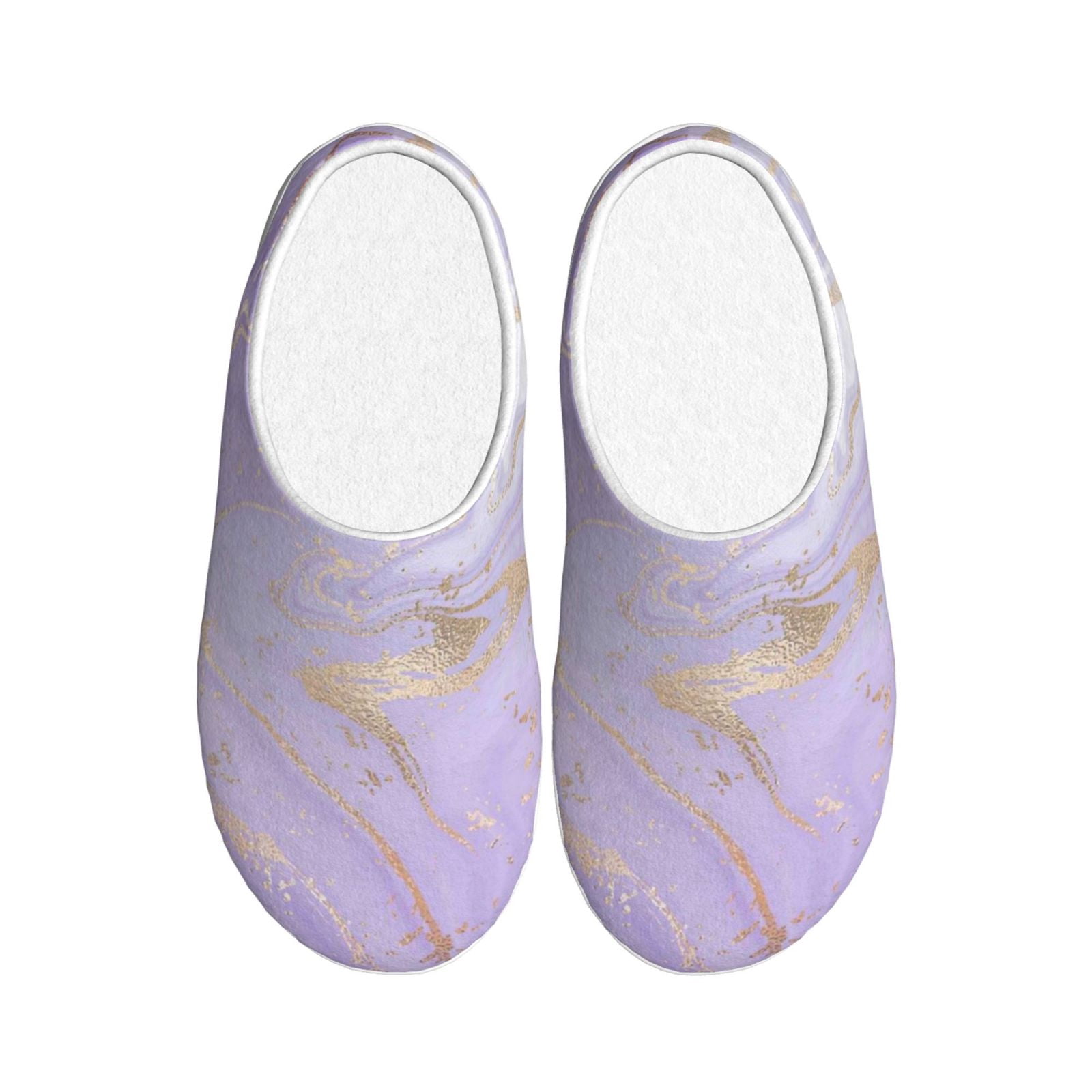 Easygdp Lavender Glitter Foil Stripes Slippers for Women Mens Winter ...