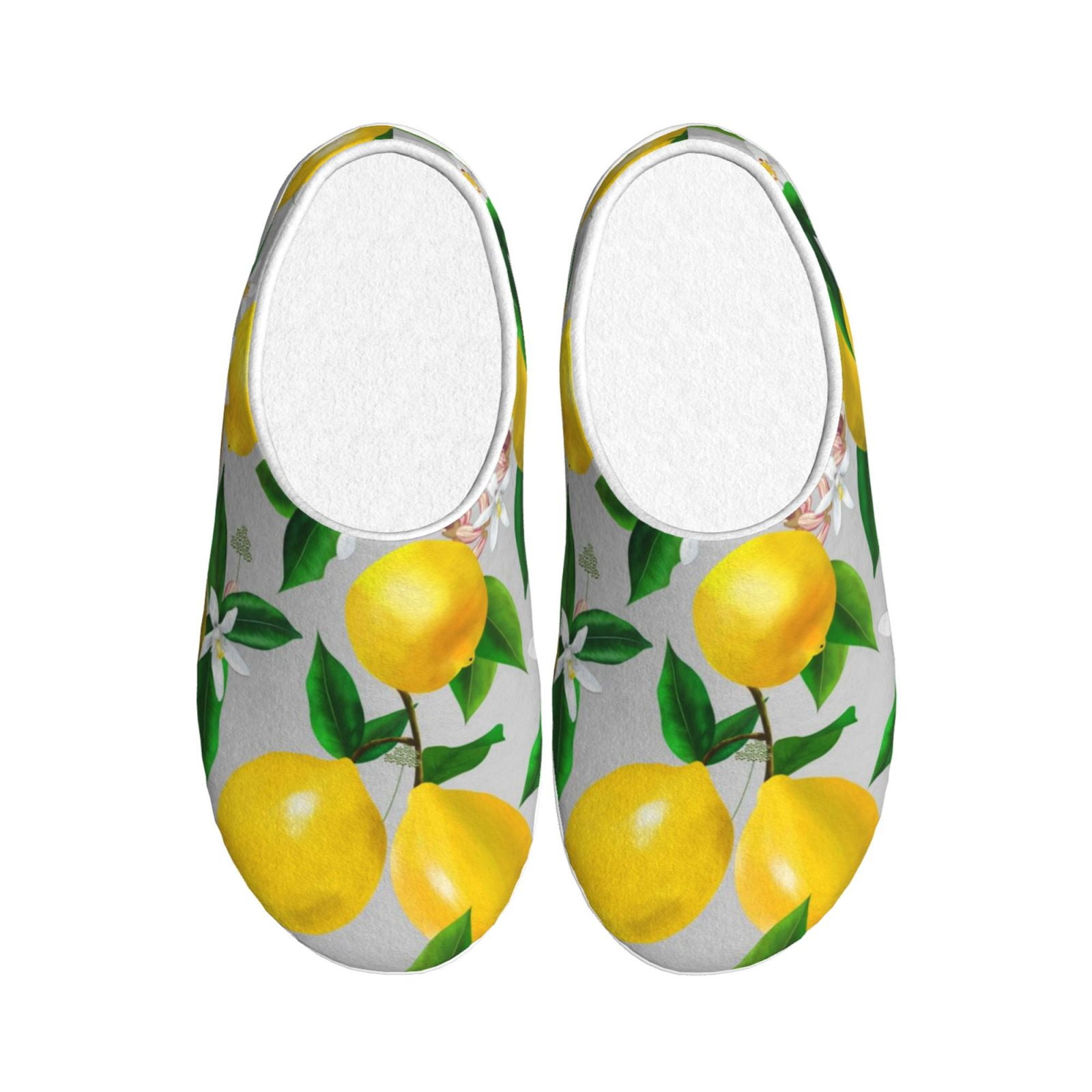 Easygdp Lemon Seamless Pattern Oil Painting Effect Slippers for Women ...