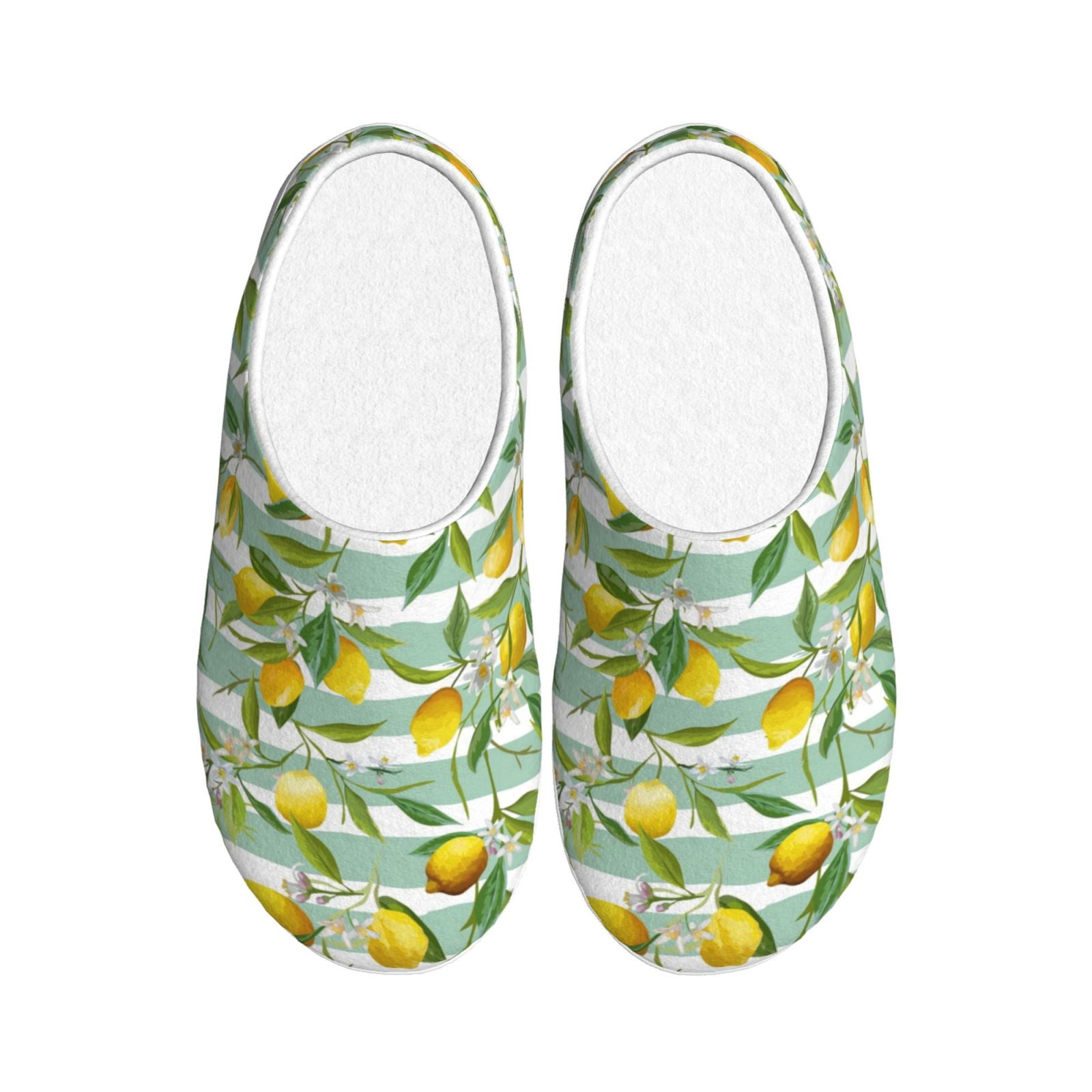 Easygdp Lemon Slippers for Women Mens Winter Warm Home Slippers Plush ...