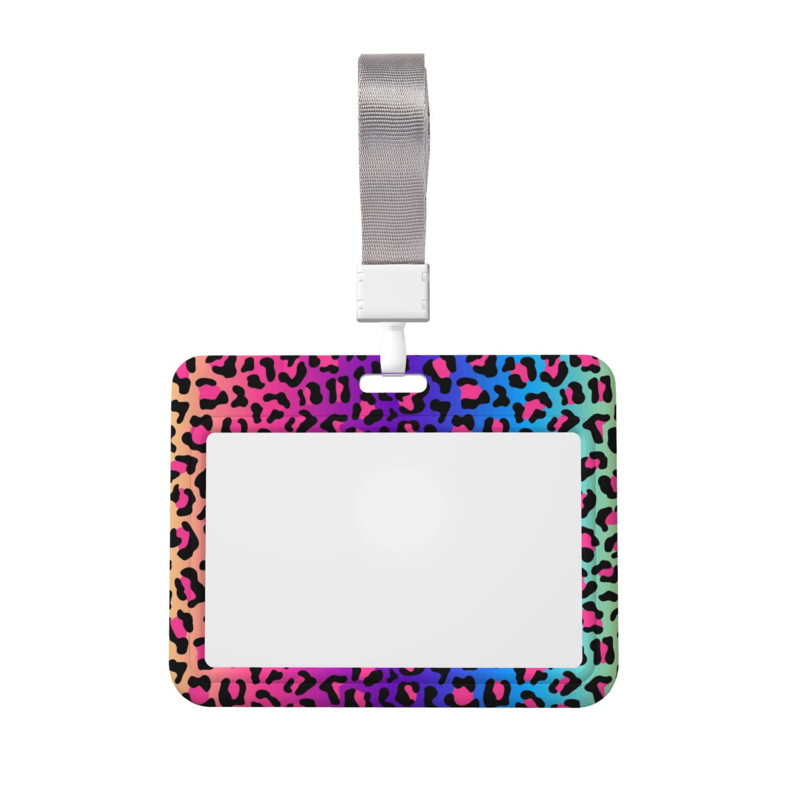 Easygdp Leopard Neon Rainbow Gradient Card Badge Holder Work Badge ...
