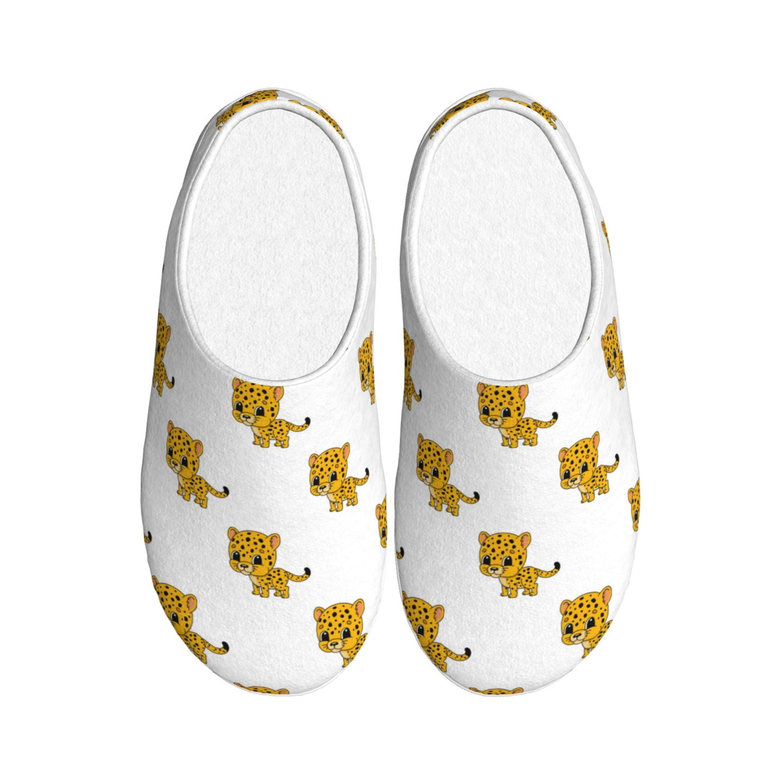 Easygdp Leopard Print Slippers for Women Mens Winter Warm Home Slippers ...