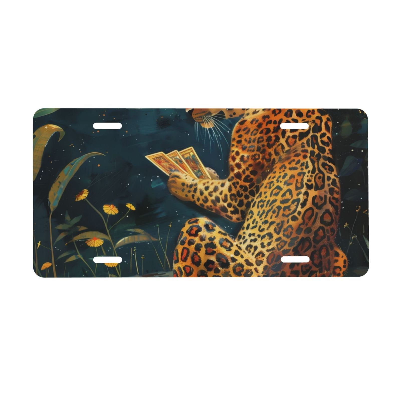 Easygdp Leopard Reading Tarot Cards License Plate Car Front License ...
