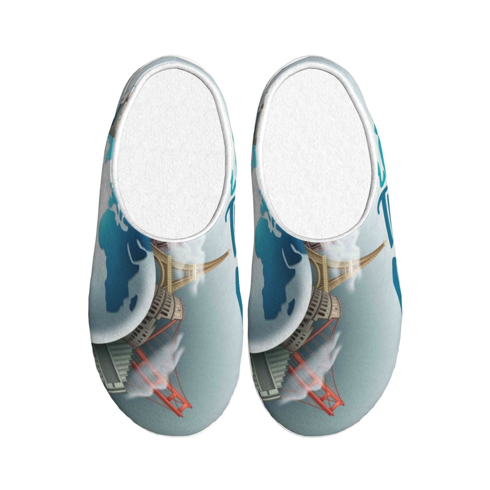 Easygdp Let's go Travel Around the World Slippers for Women Mens Winter ...